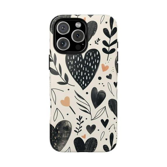 Black Love Hearts Floral Minimalist Elegant Pattern Design Phone Case ...