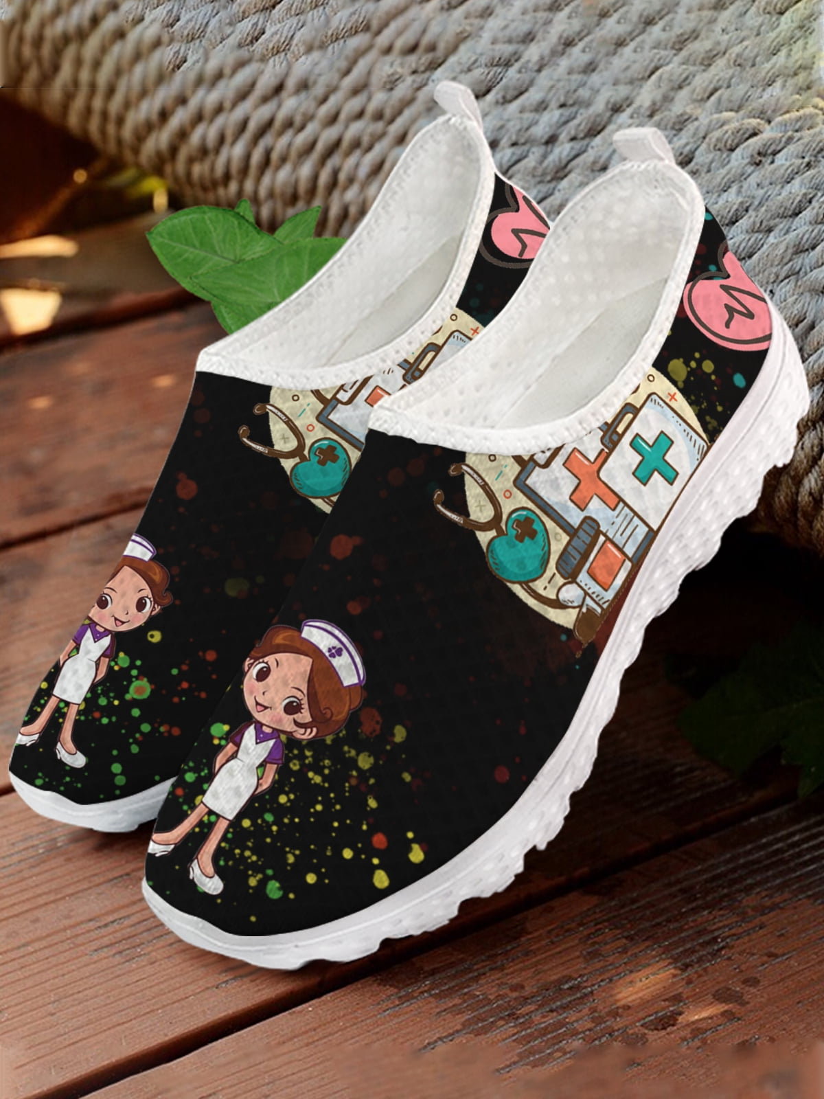 Black Lovely Cartoon Nurse Doctor Medical Print Slip-on Loafers ...