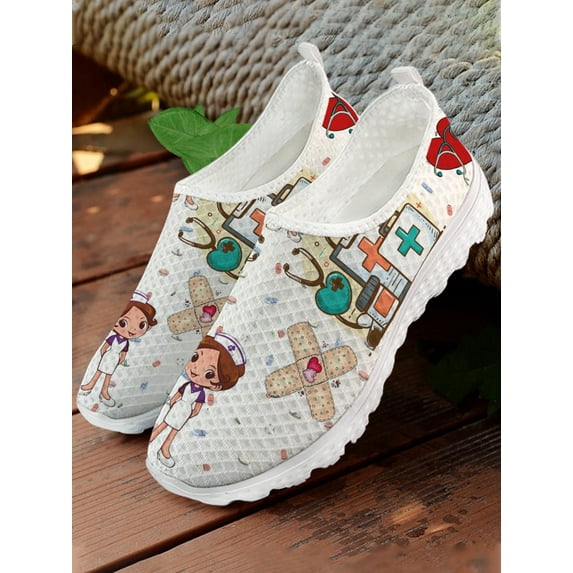 Black Lovely Cartoon Nurse Doctor Medical Print Slip-on Loafers ...