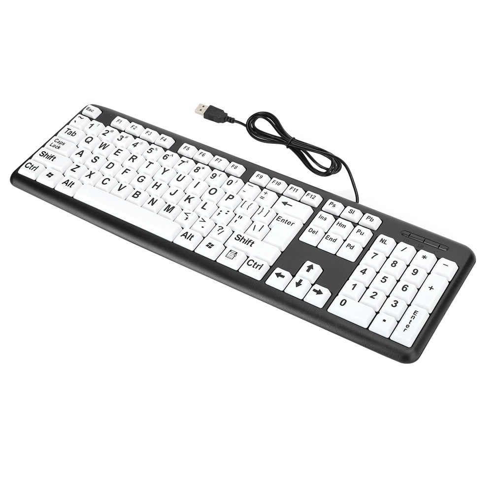 Black Low Vision Keyboard USB Wired Old People Keyboard with White ...