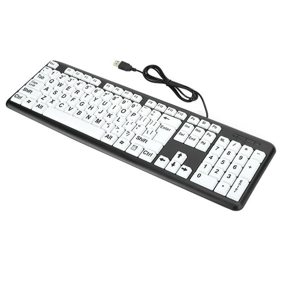 Black Low Vision Keyboard USB Wired Old People Keyboard with White ...