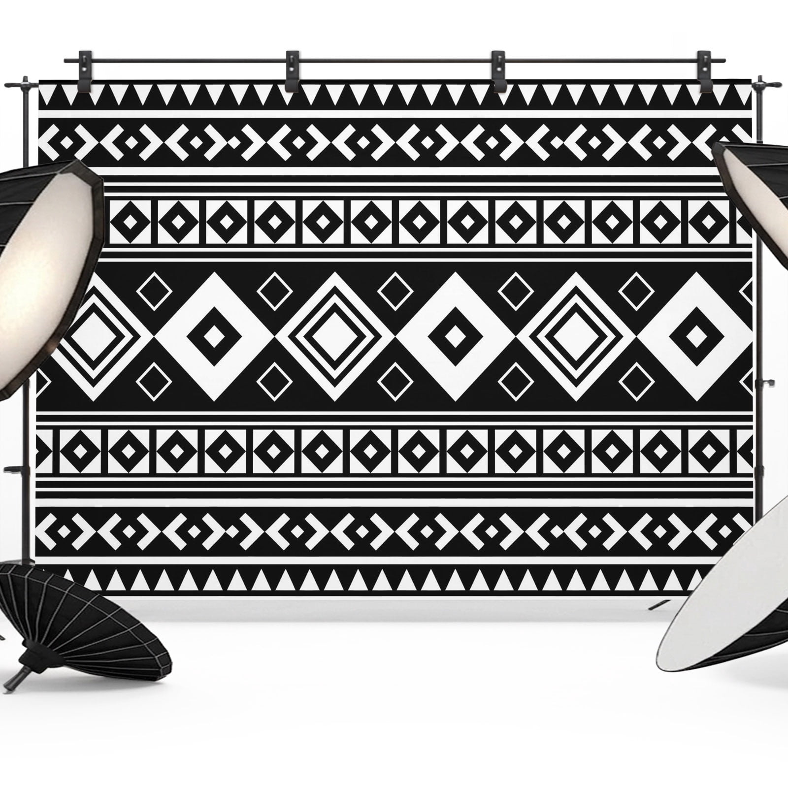 Black Lozenge Backdrops for Photography, Coastal Geometric Striped Folk ...