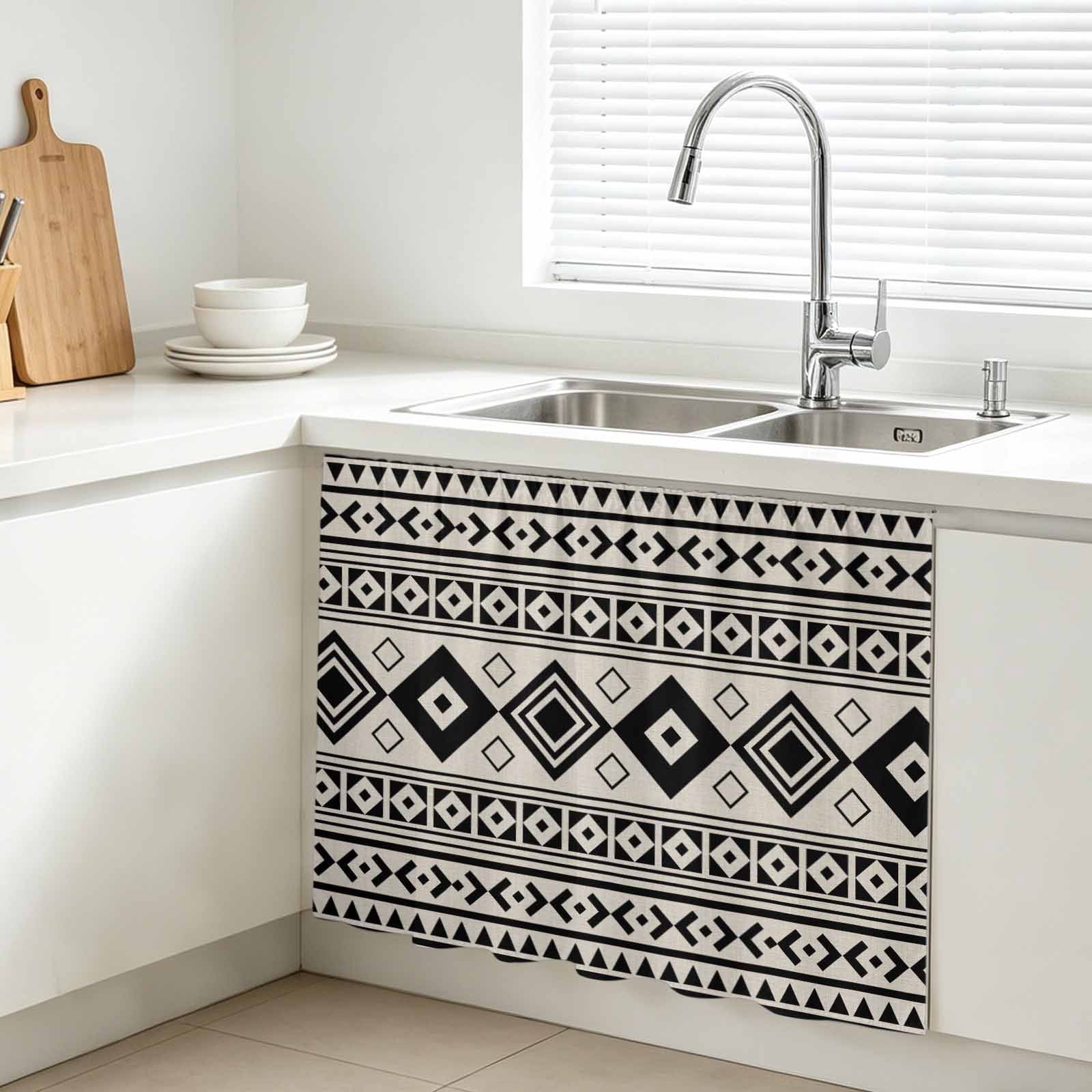 Black Lozenge Cabinet Curtains for Kitchen 11"W x 13"L, Coastal ...