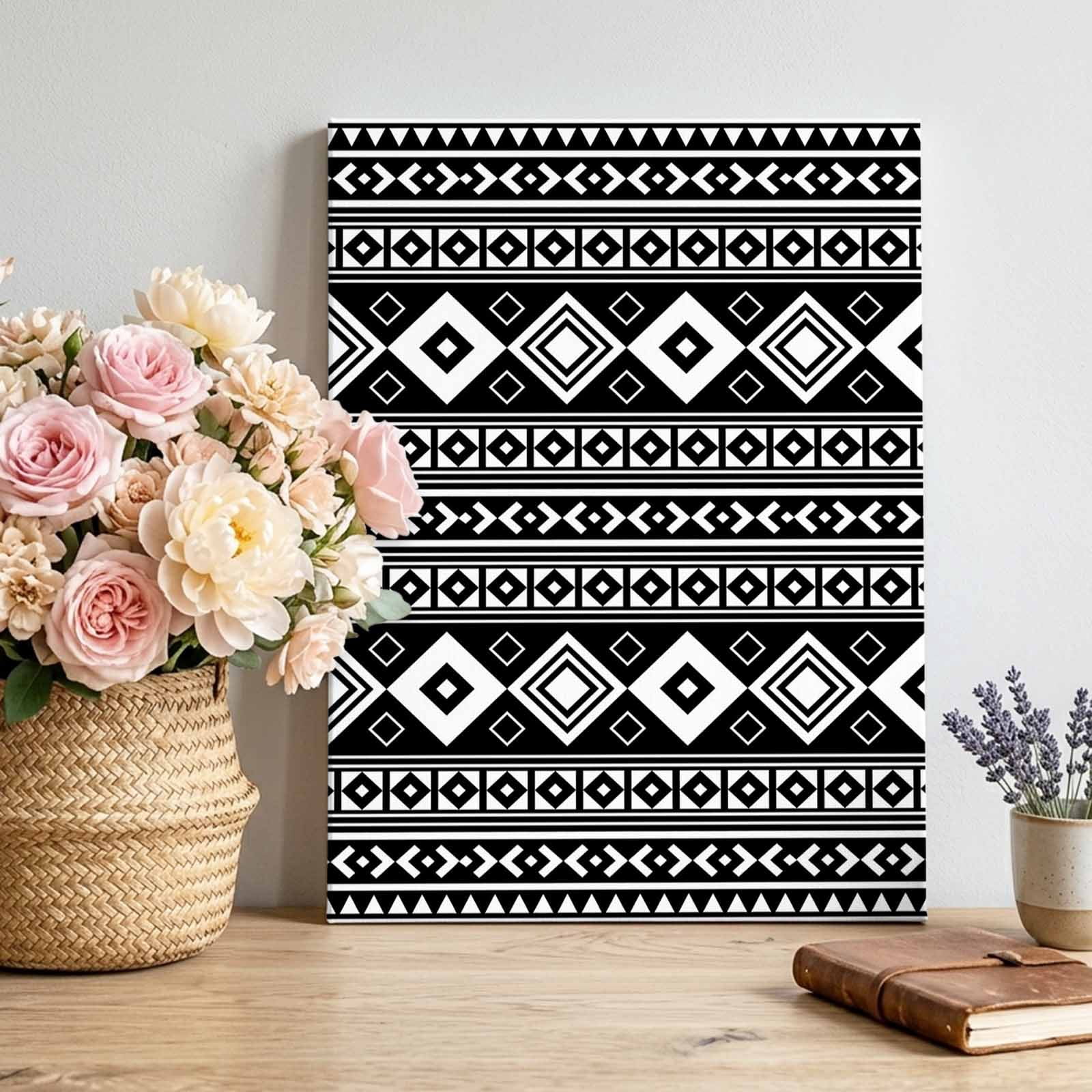 Black Lozenge Canvas Wall Art for Living Room, Coastal Geometric ...
