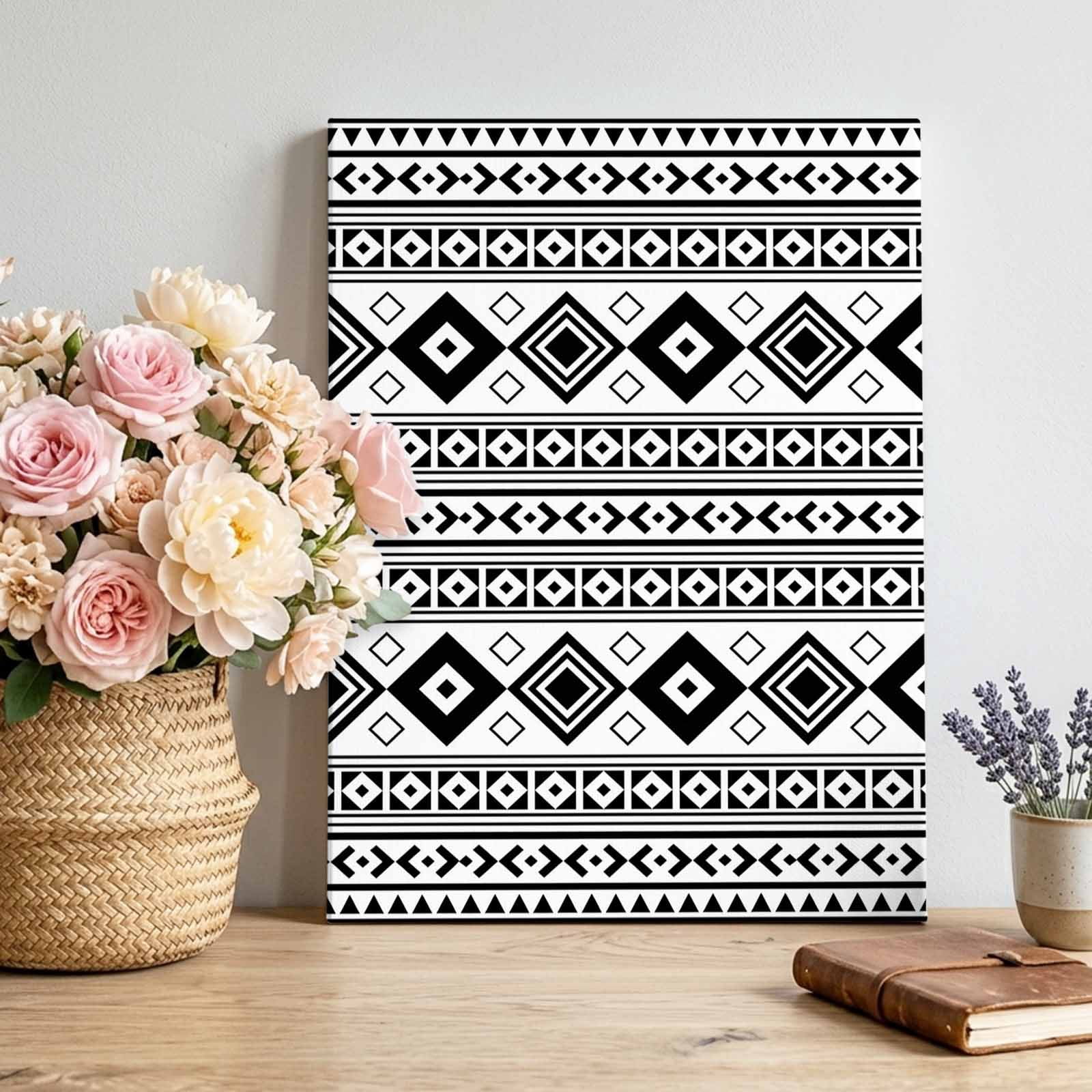 Black Lozenge Canvas Wall Art for Living Room, Coastal Geometric ...