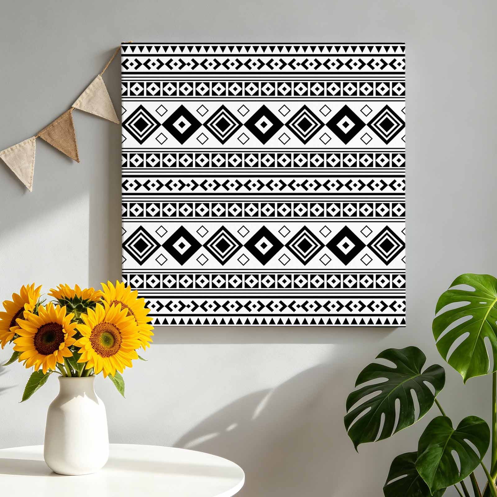 Black Lozenge Canvas Wall Art for Living Room, Coastal Geometric ...