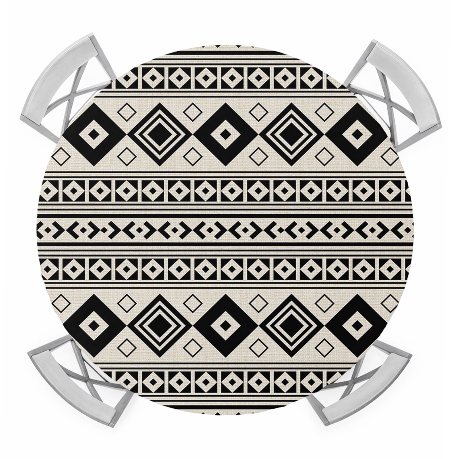 Black Lozenge Round Table Cover, Coastal Geometric Striped Folk Farm ...
