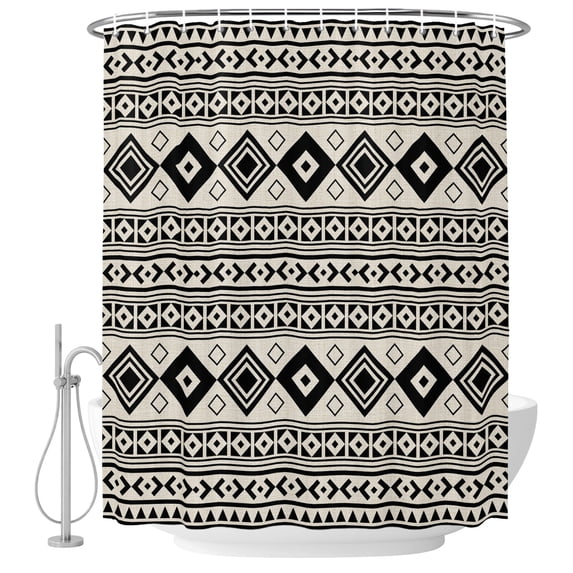 Black Lozenge Shower Curtain for Bathroom, Coastal Geometric Striped ...