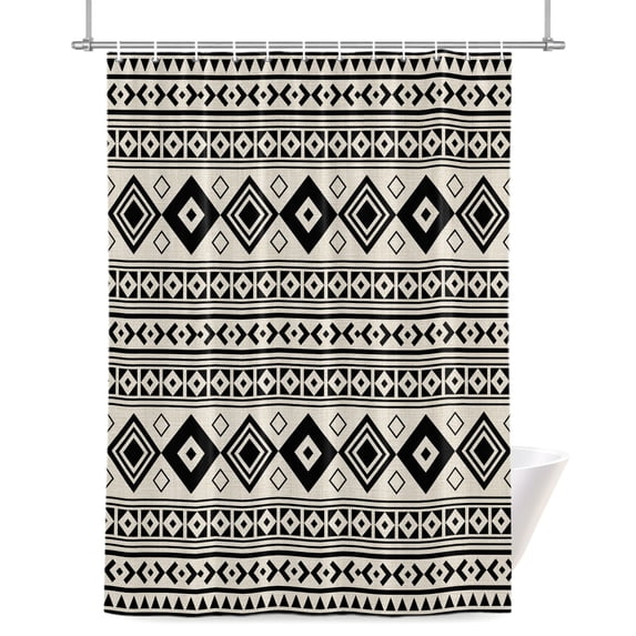 Black Lozenge Shower Curtains for Bathroom, Coastal Geometric Striped ...