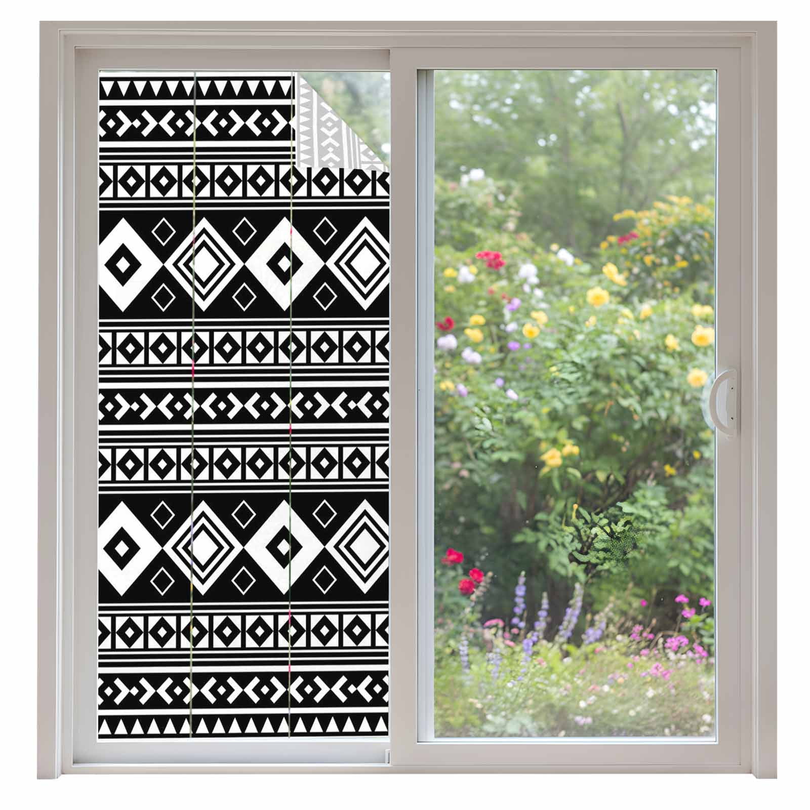 Black Lozenge Window Privacy Film Coastal Geometric Striped Folk Farm ...