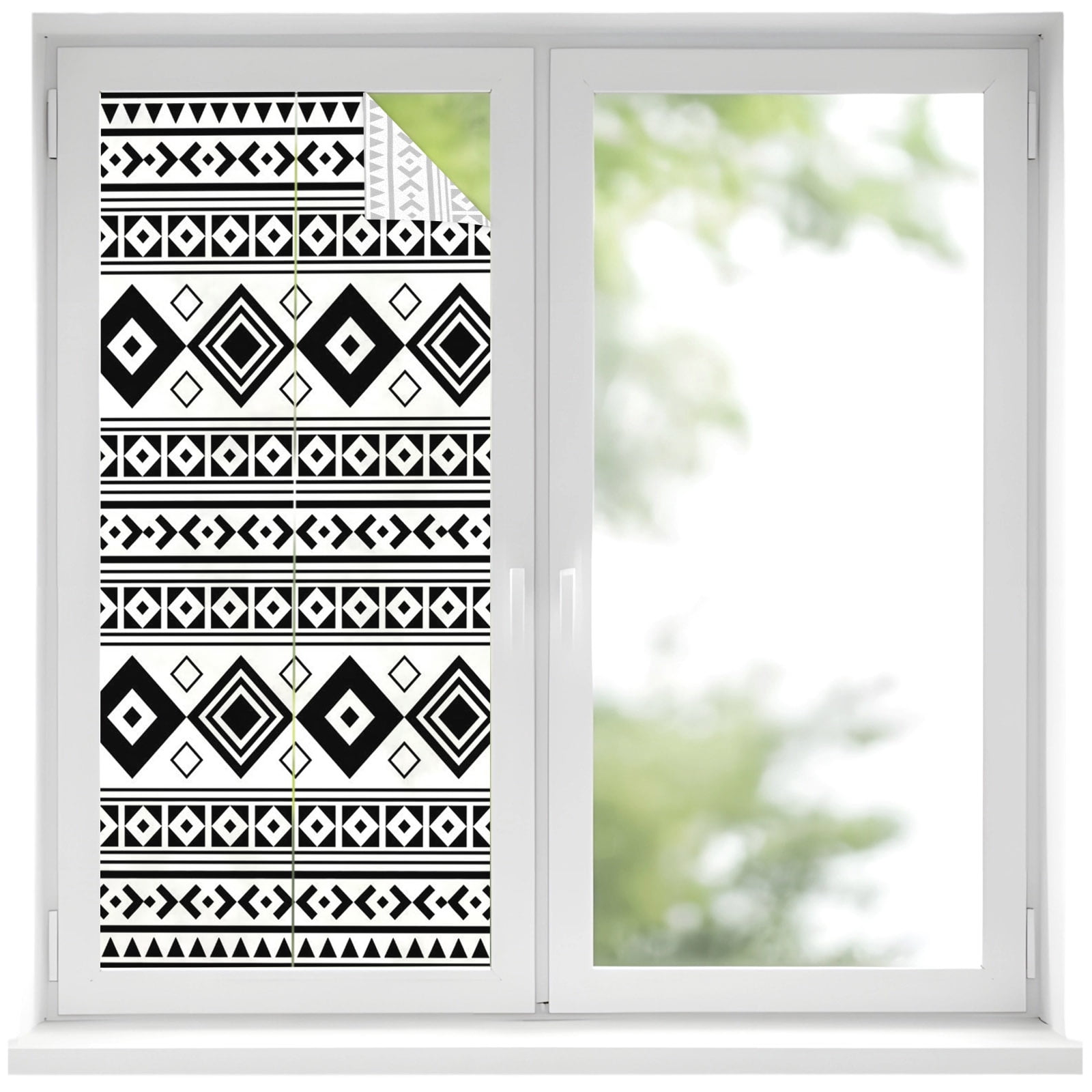 Black Lozenge Window Privacy Film Coastal Geometric Striped Folk Farm ...