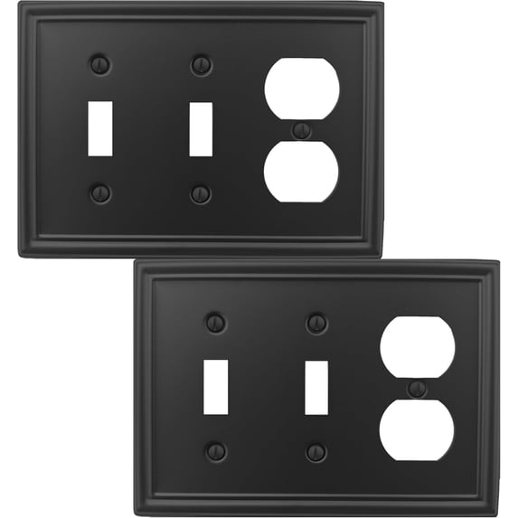 Black Luca Wall Plate, 3-Gang Double Toggle/Single Duplex Light and ...