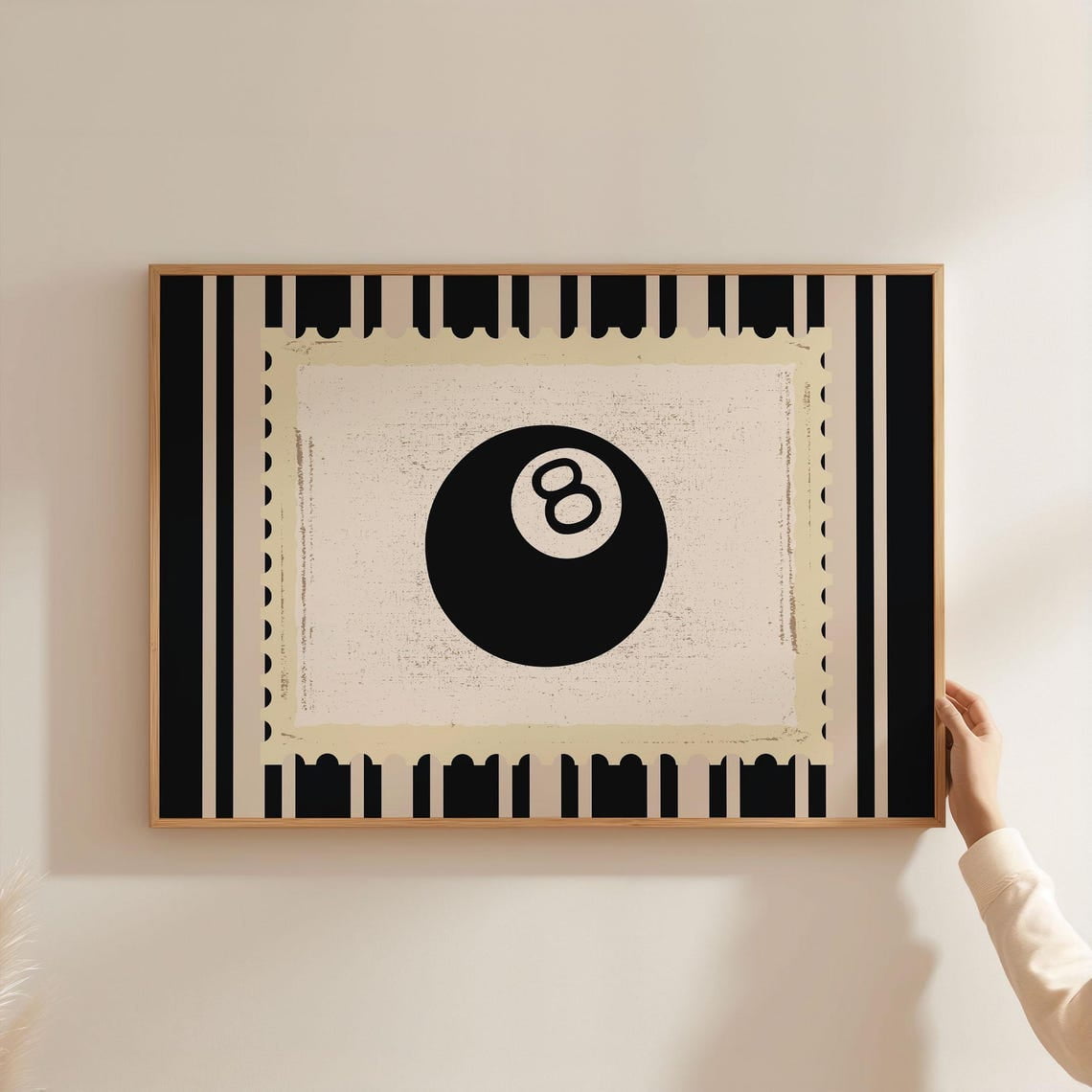 Black Lucky 8 Eight Ball Poster | Vintage Stripped Pattern Horizontal ...