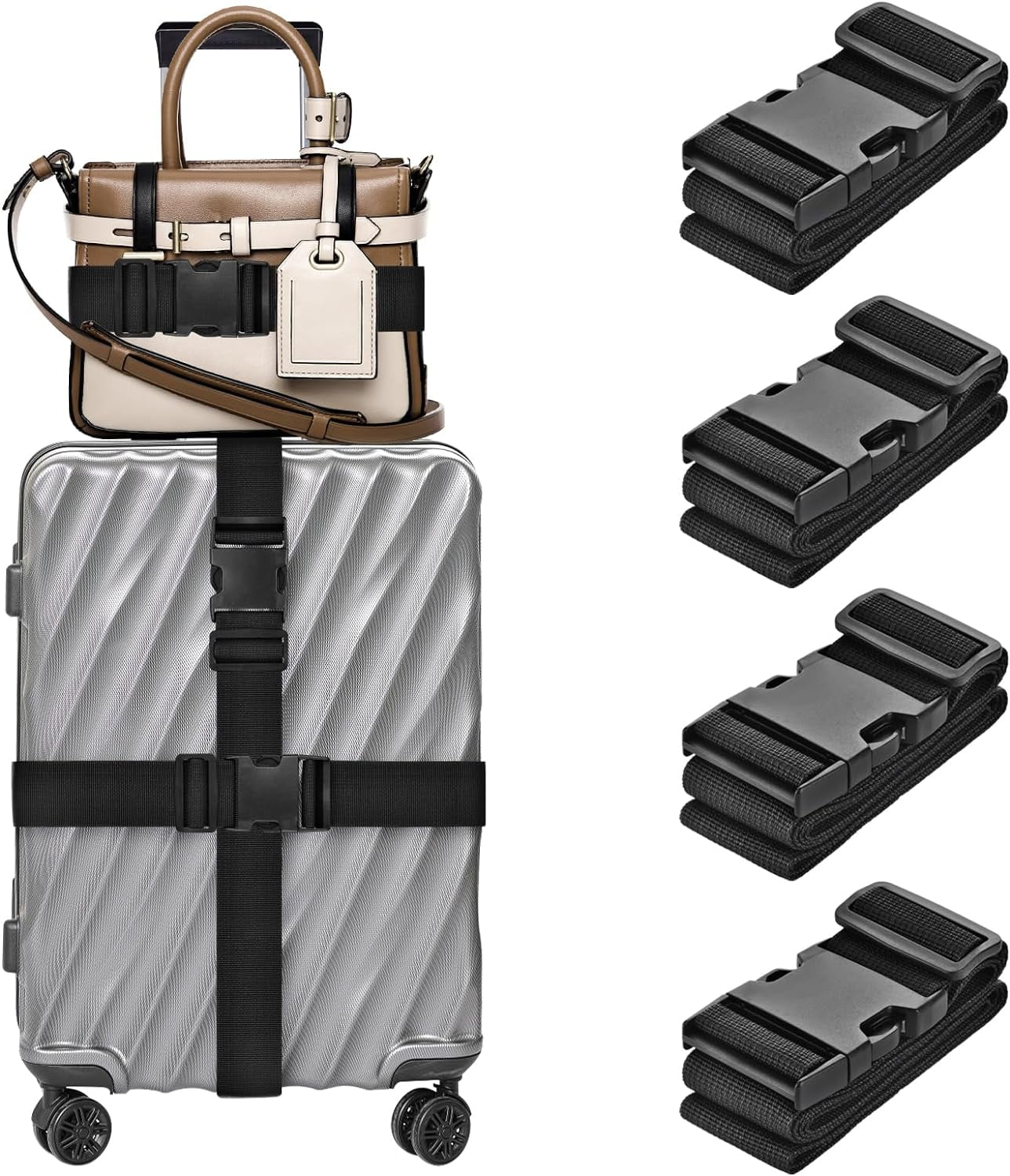 Black Luggage Straps for Suitcases 4 Pack, Heavy Duty Adjustable ...