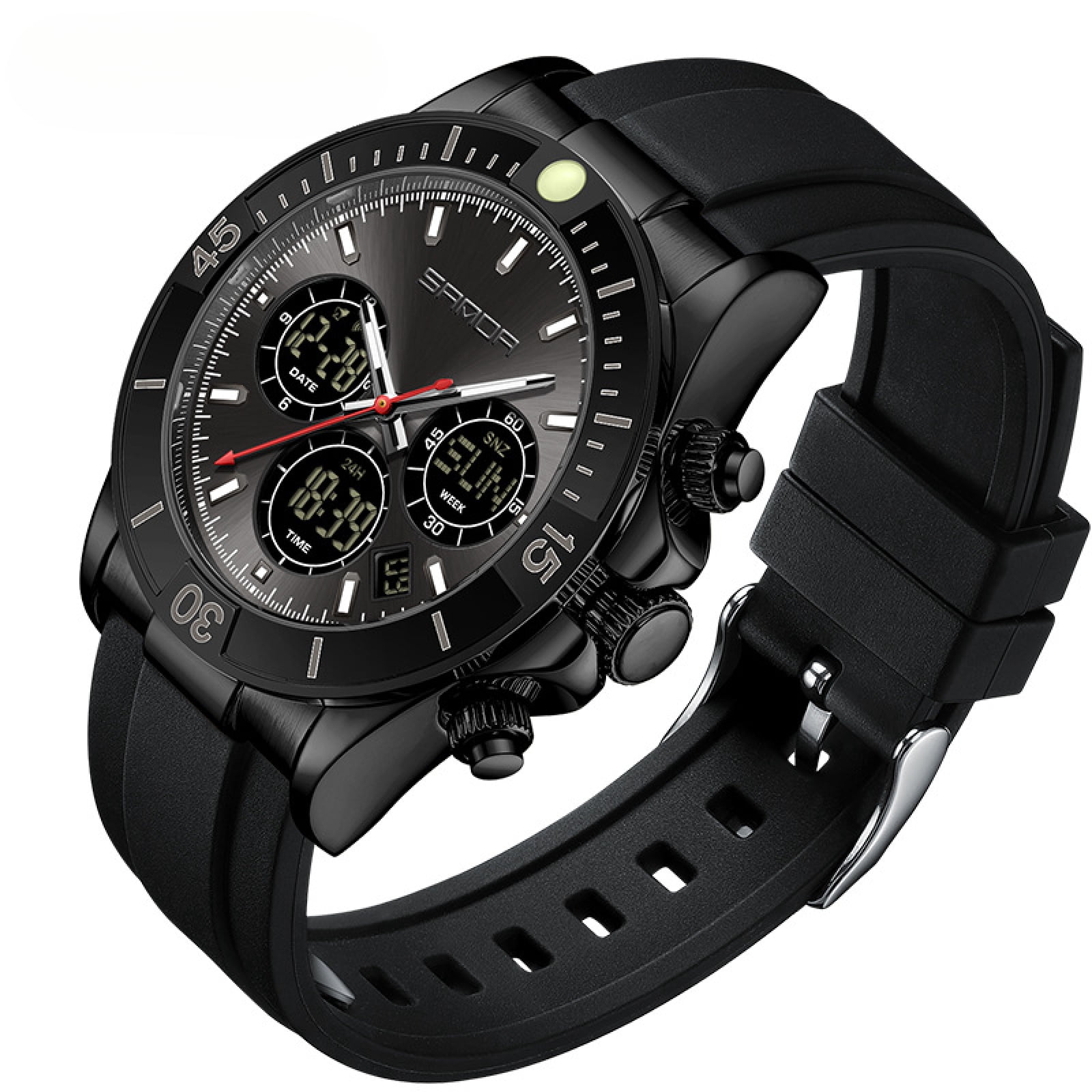 Black Luminous Waterproof Chronograph Watch with Dual Movements, a ...