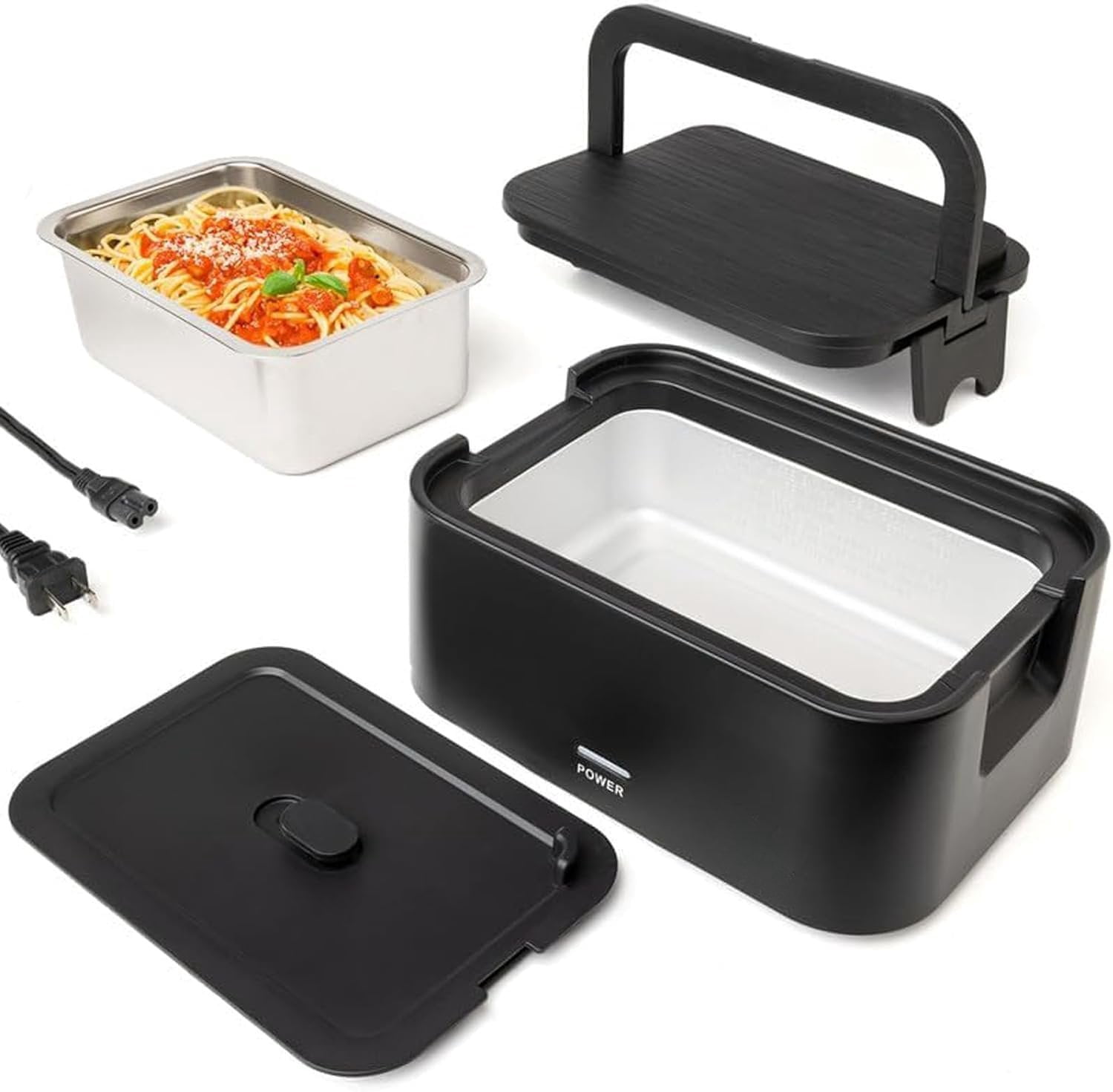 Black Lunch Box Heater for , 80W Portable Warmer for Work with 0.9L 304 ...