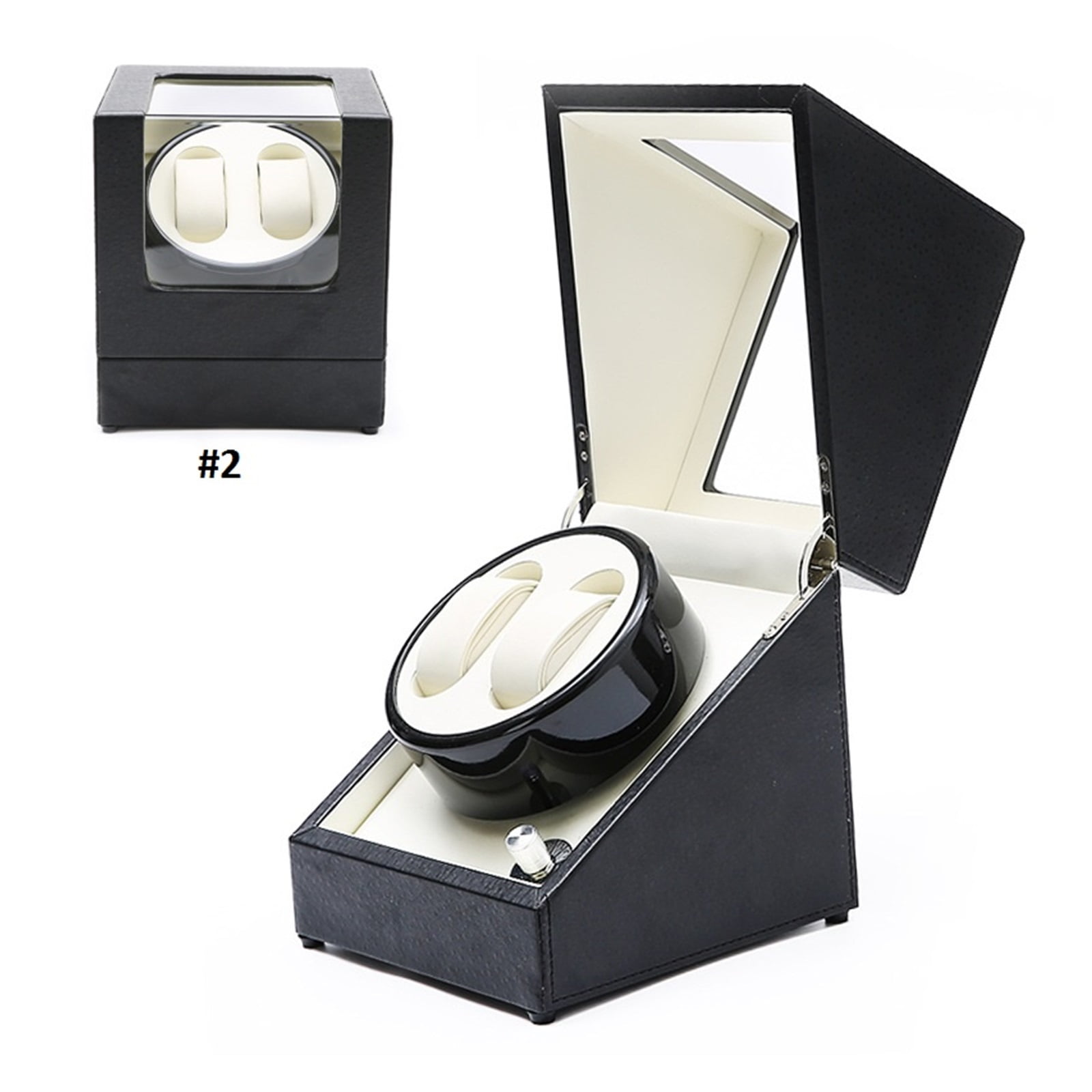 Black Luxury Automatic 2 Motor Watch Winder Carbon Fiber Storage Case ...