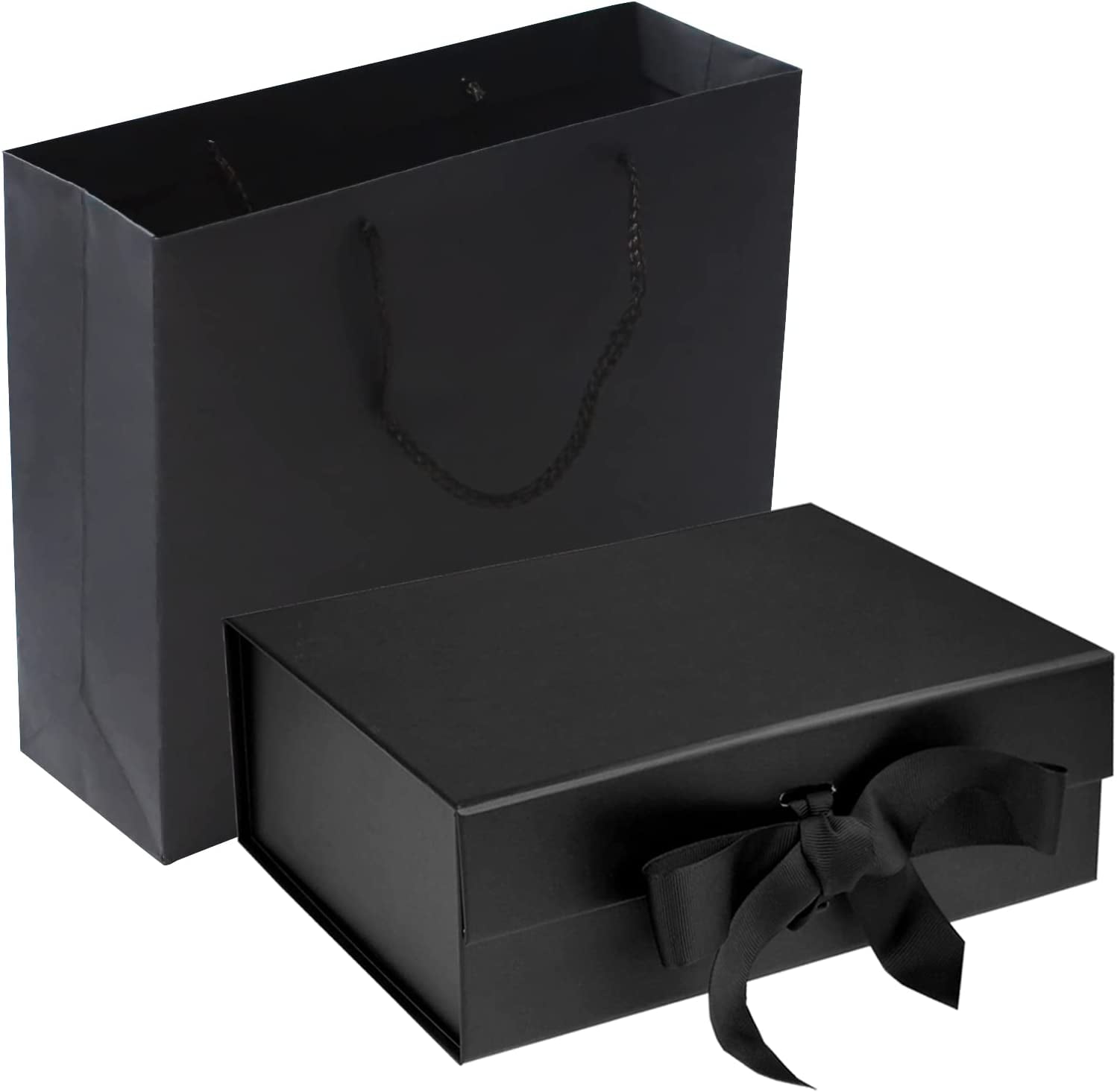 Black Luxury Magnetic Gift Box with Lid, Ribbons and Gift Bag, Medium ...