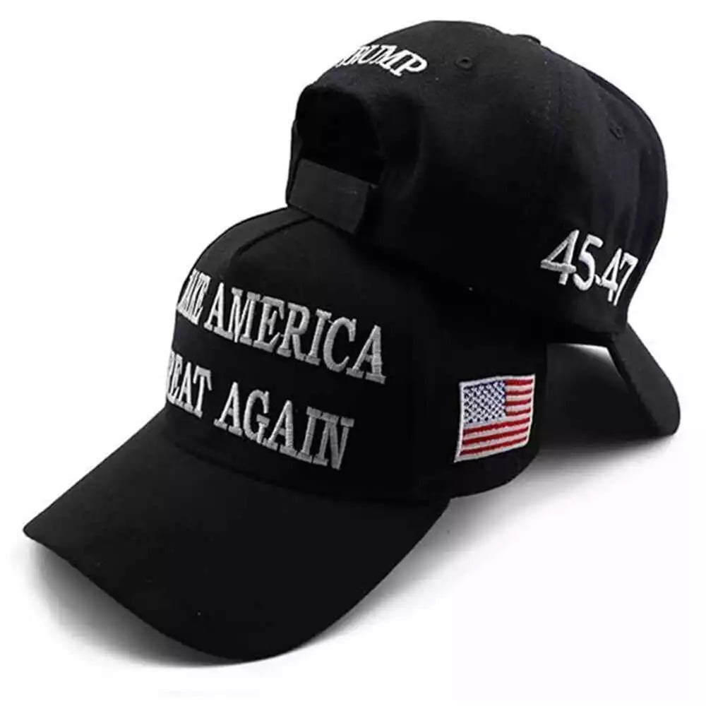 Black MAGA Hat 45–47 – Trump Supporter Adjustable Cap with Make America ...