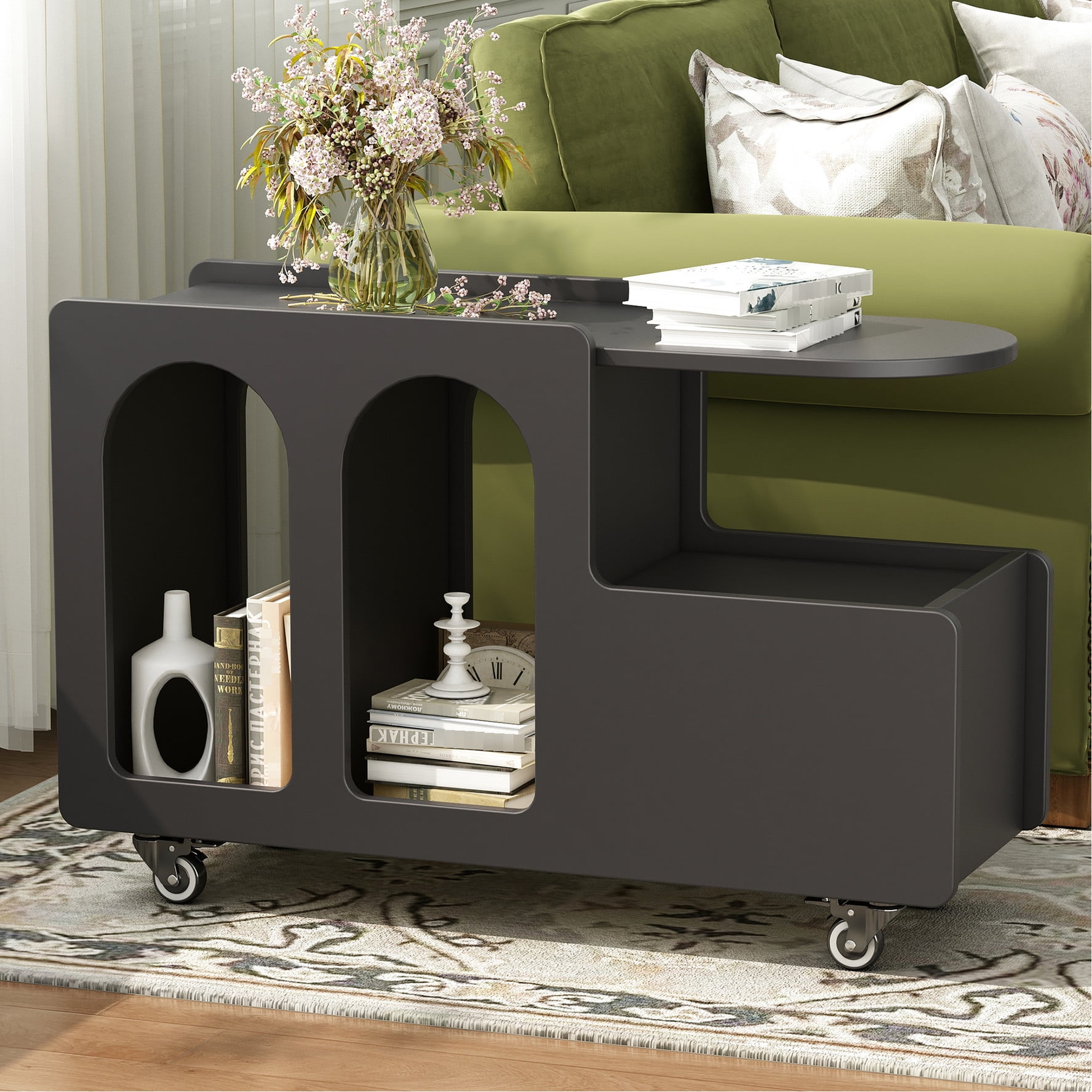 Black MDF - 360° Swivel Lockable Wheels - Any Corner in Home - Easy ...