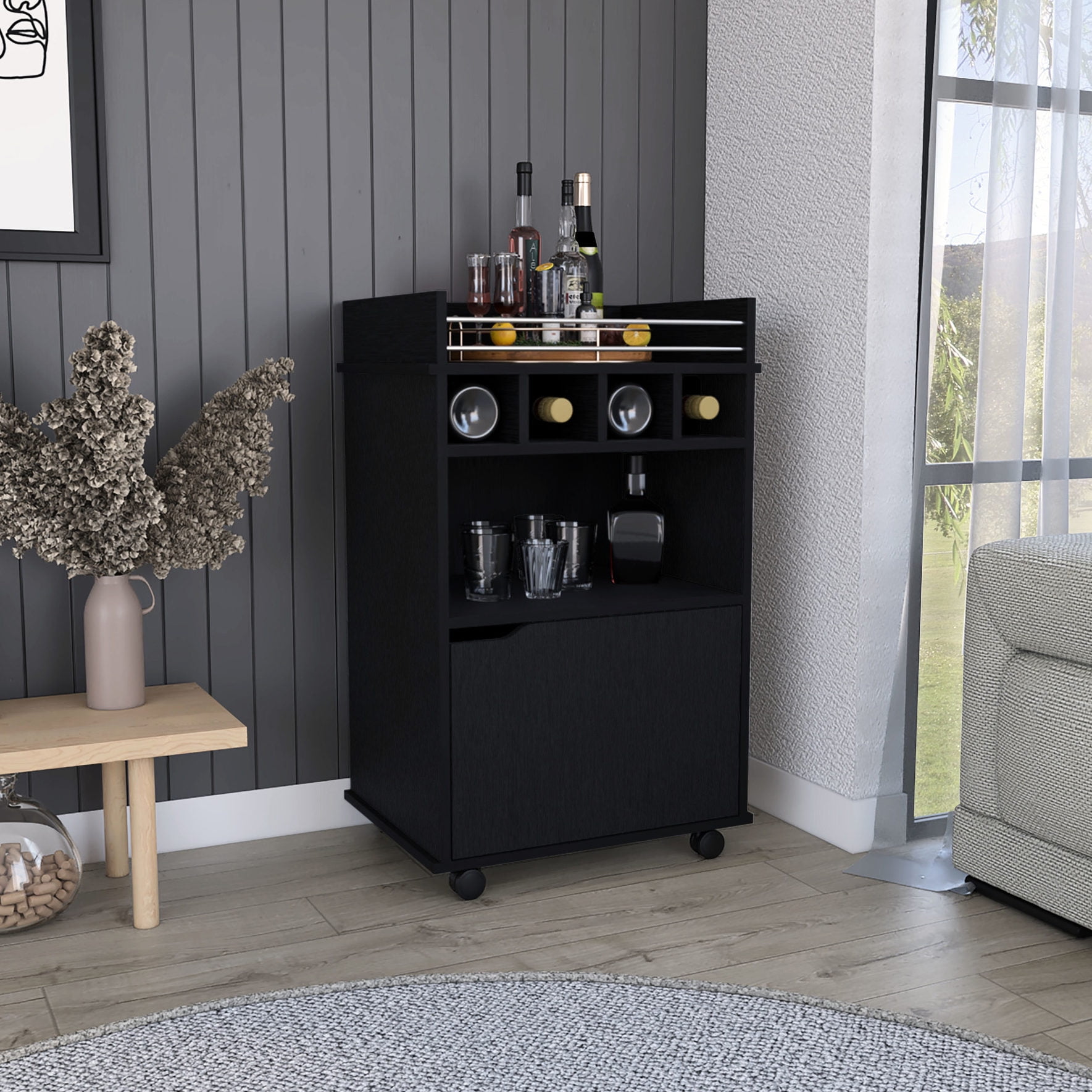 Black MDF Filled Engineered Wood - Four Cubbies for Bottle Storage ...