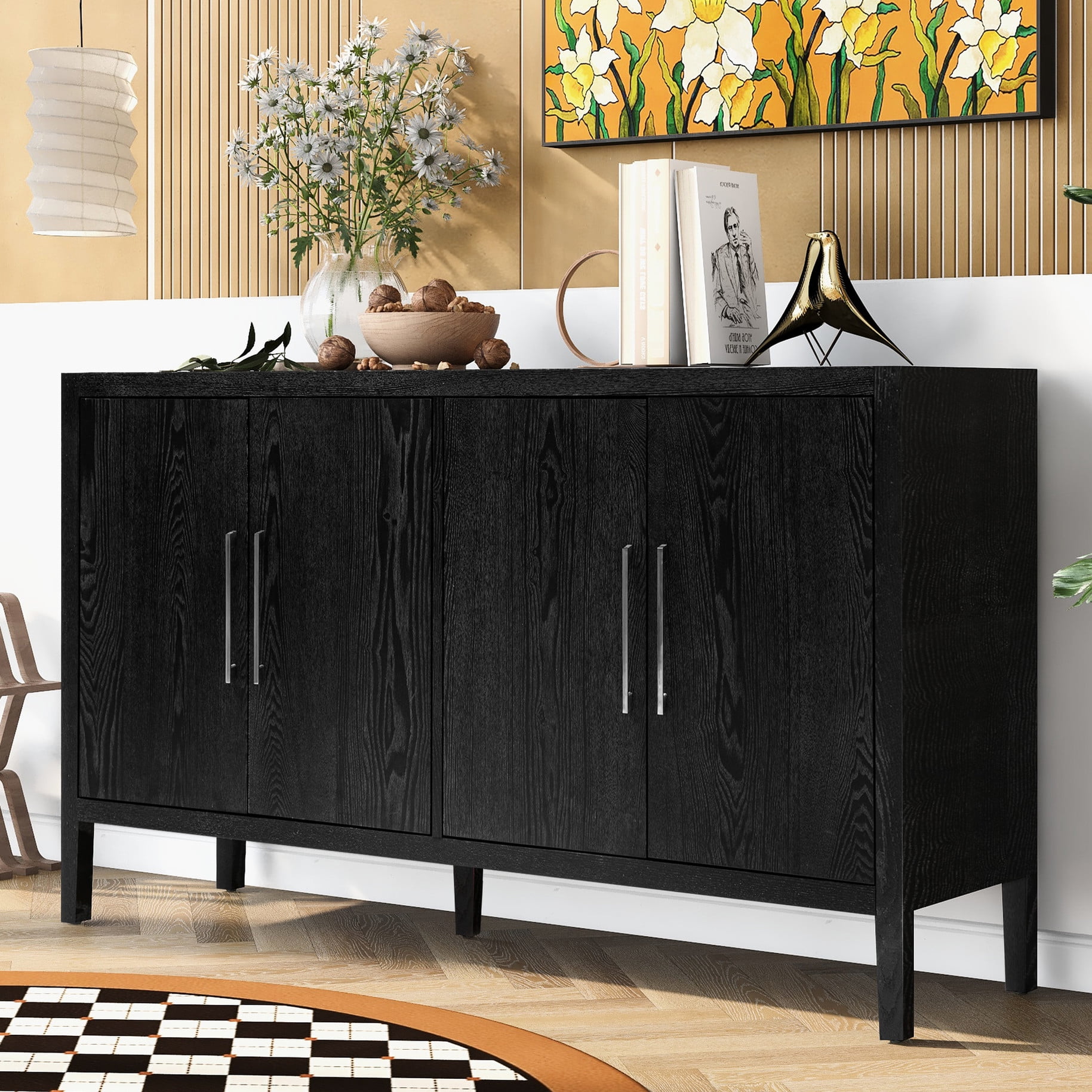 Black MDF Sideboard with 4 Adjustable Shelves | Ideal for Residential ...