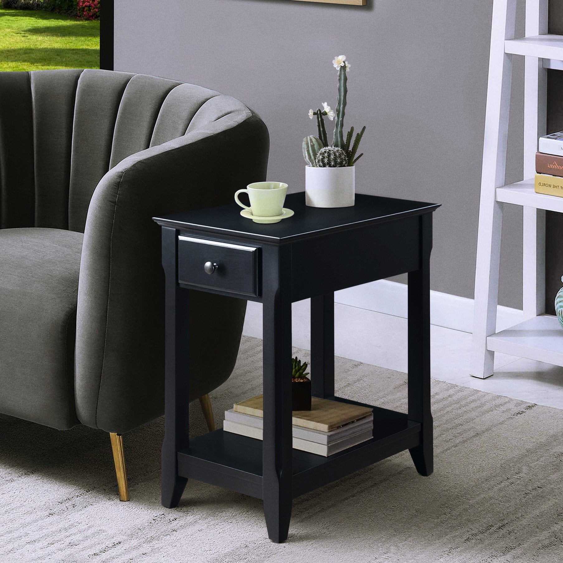 Black MDF & Wood Table+Drawer Storage Feature”-“Small Apartments/Small ...