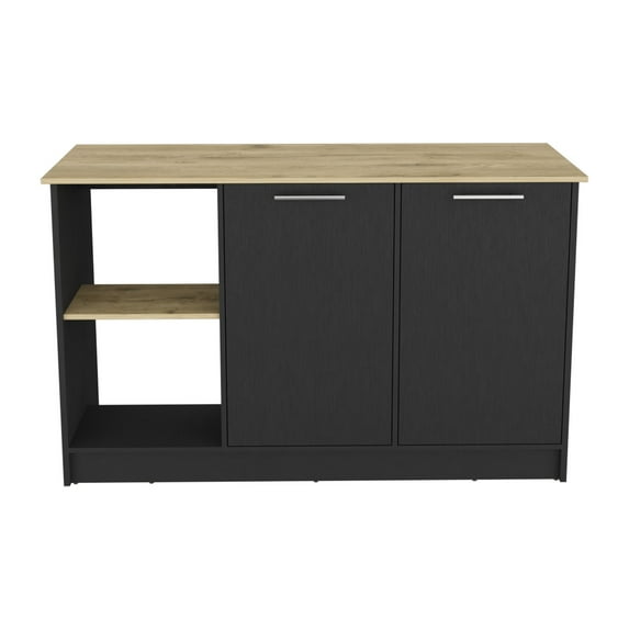 Black/Macadamia Kitchen Island with Double - door Cabinet | Perfect for ...