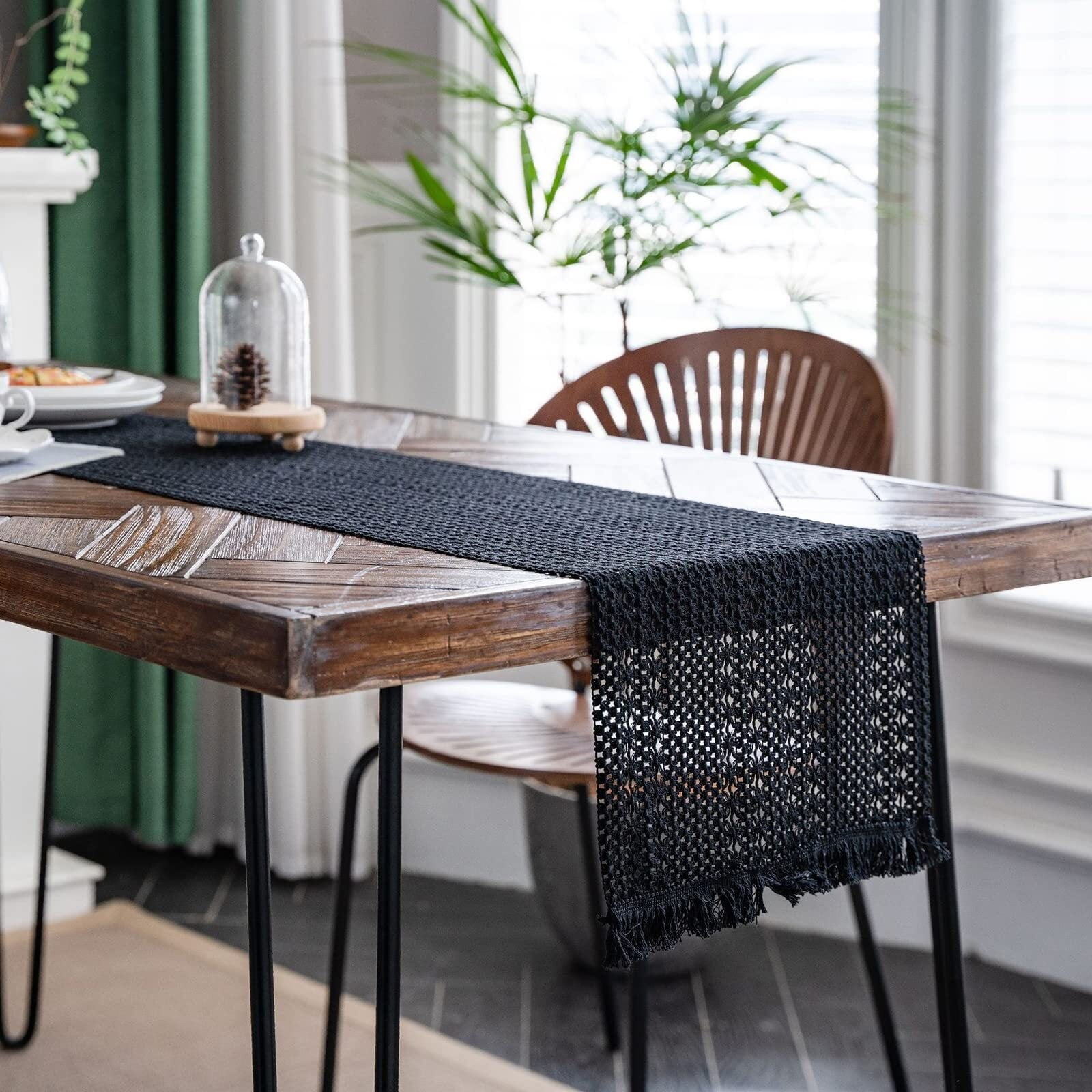 Black Macrame Table Mats Set of 2 Placemats Cotton Linen with Tassel ...