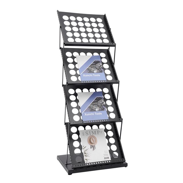 Black Magazine Display Rack, 4-Tier Foldable Magazine Rack, Office ...