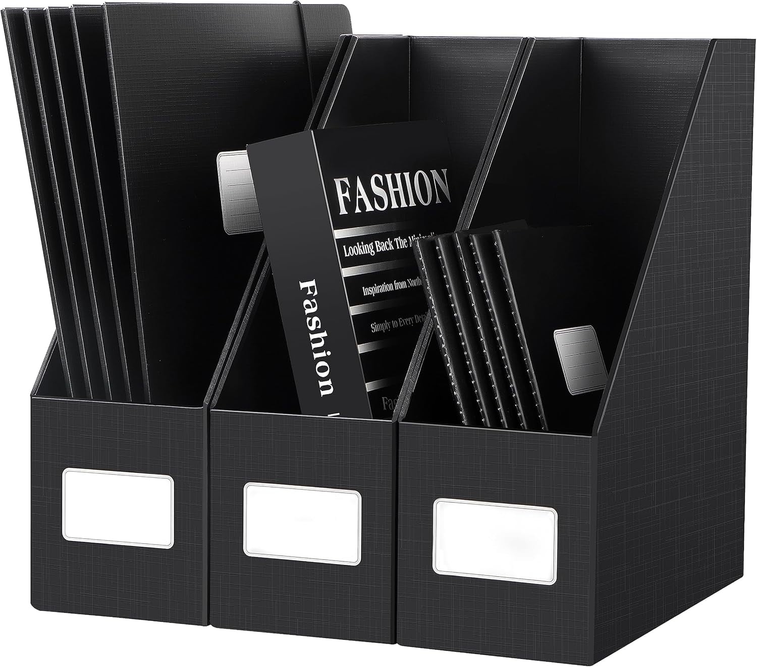 Black Magazine File Holders, 3 Packs Sturdy Cardboard File Rack, Office ...