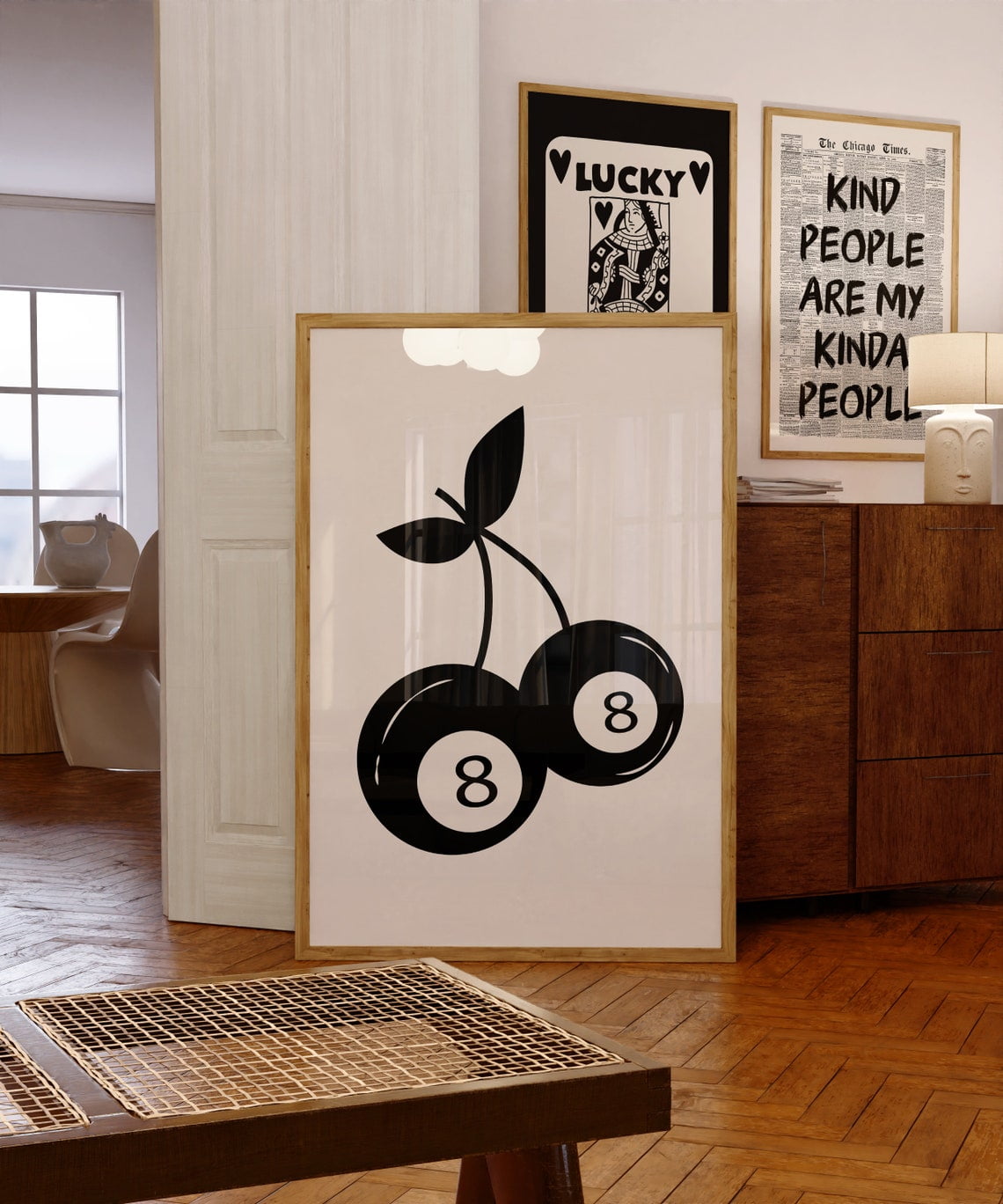Black Magic 8 Ball Cherry Poster Illustration Vintage Wall Art Large Art Modern Kitchen Decor ...