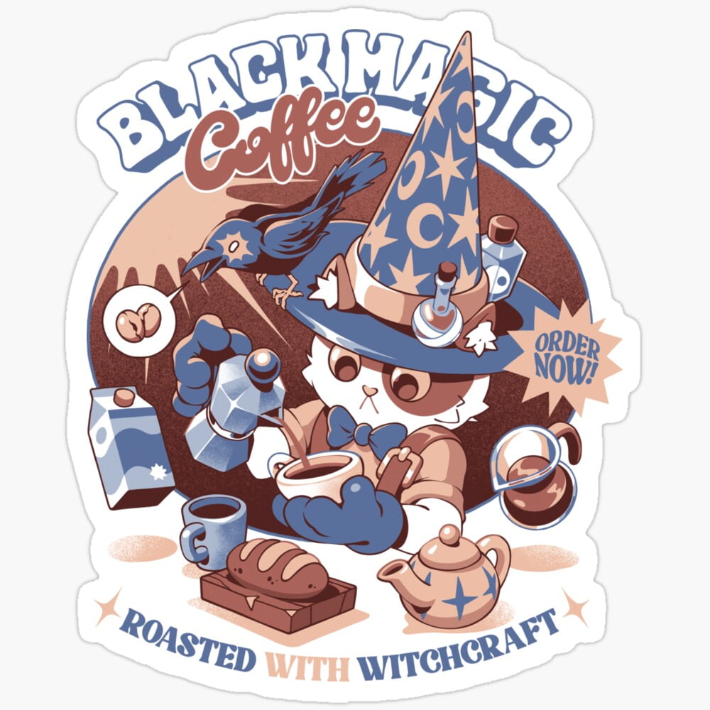 Black Magic Coffee White Sticker Phone Decal Water Bottle Stickers Car ...
