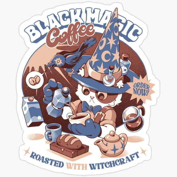 Black Magic Coffee White Sticker Phone Decal Water Bottle Stickers Car ...