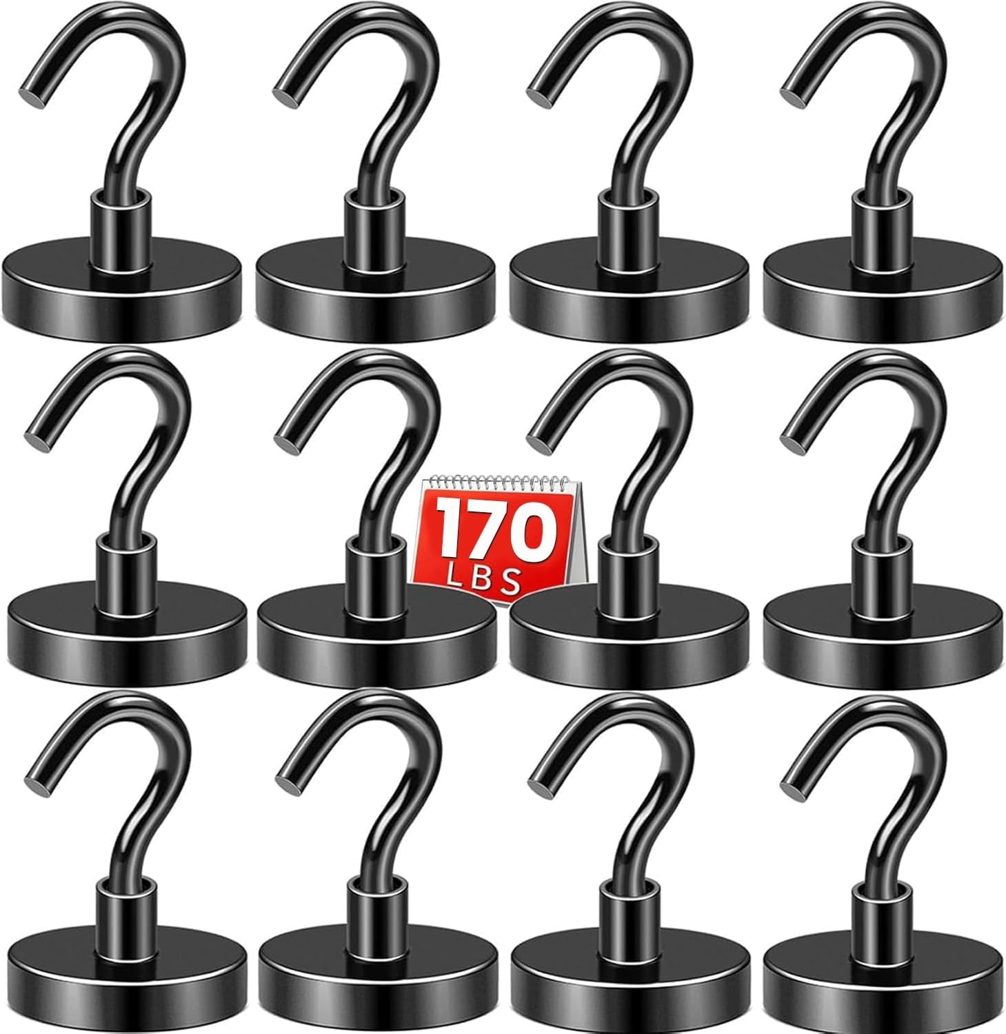 Black Magnetic Hooks, 170 LB Heavy Duty Strong Magnets with Hooks Rare ...