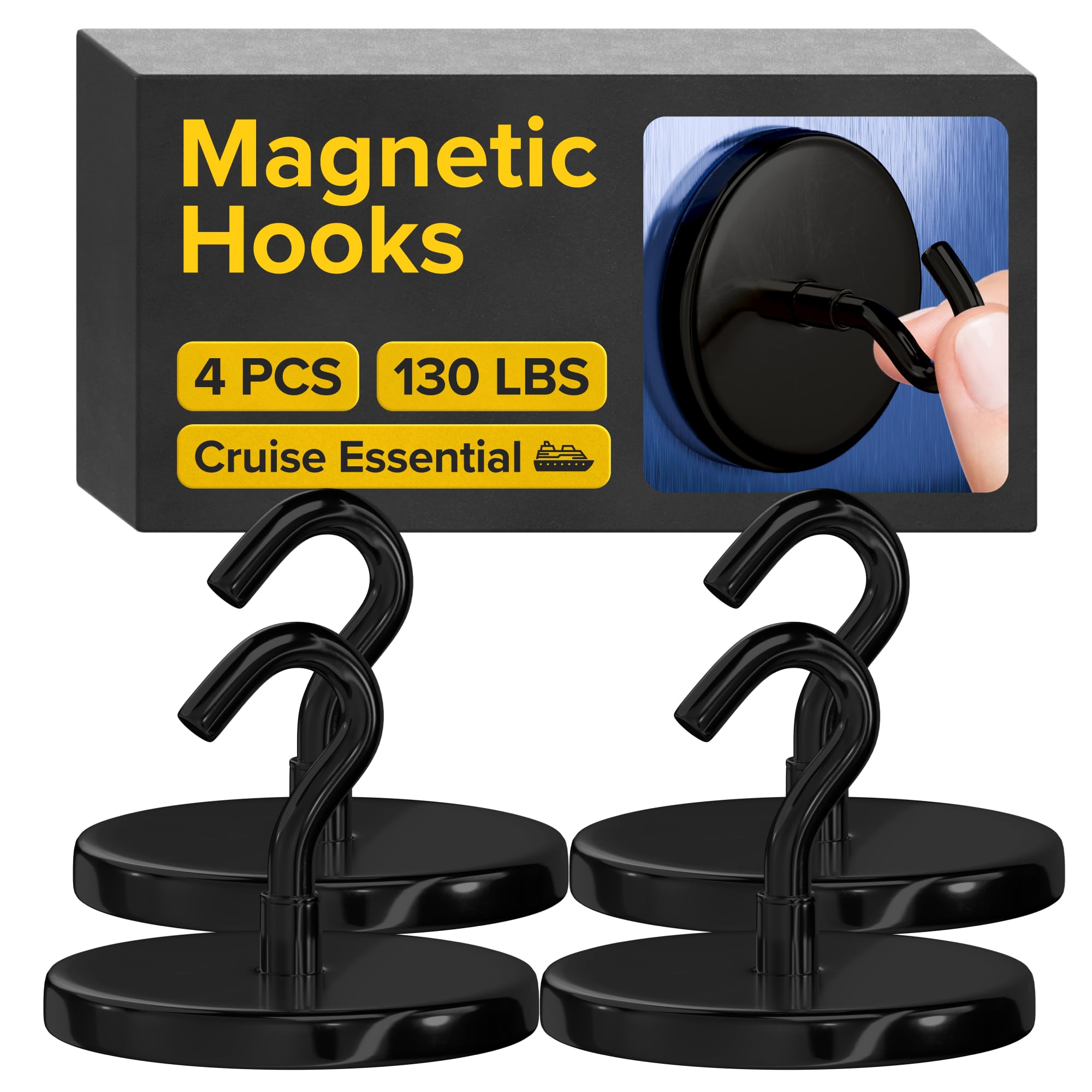 Black Magnetic Hooks 4 PCs (110 LBS),size:Dia 36mm - Walmart.com