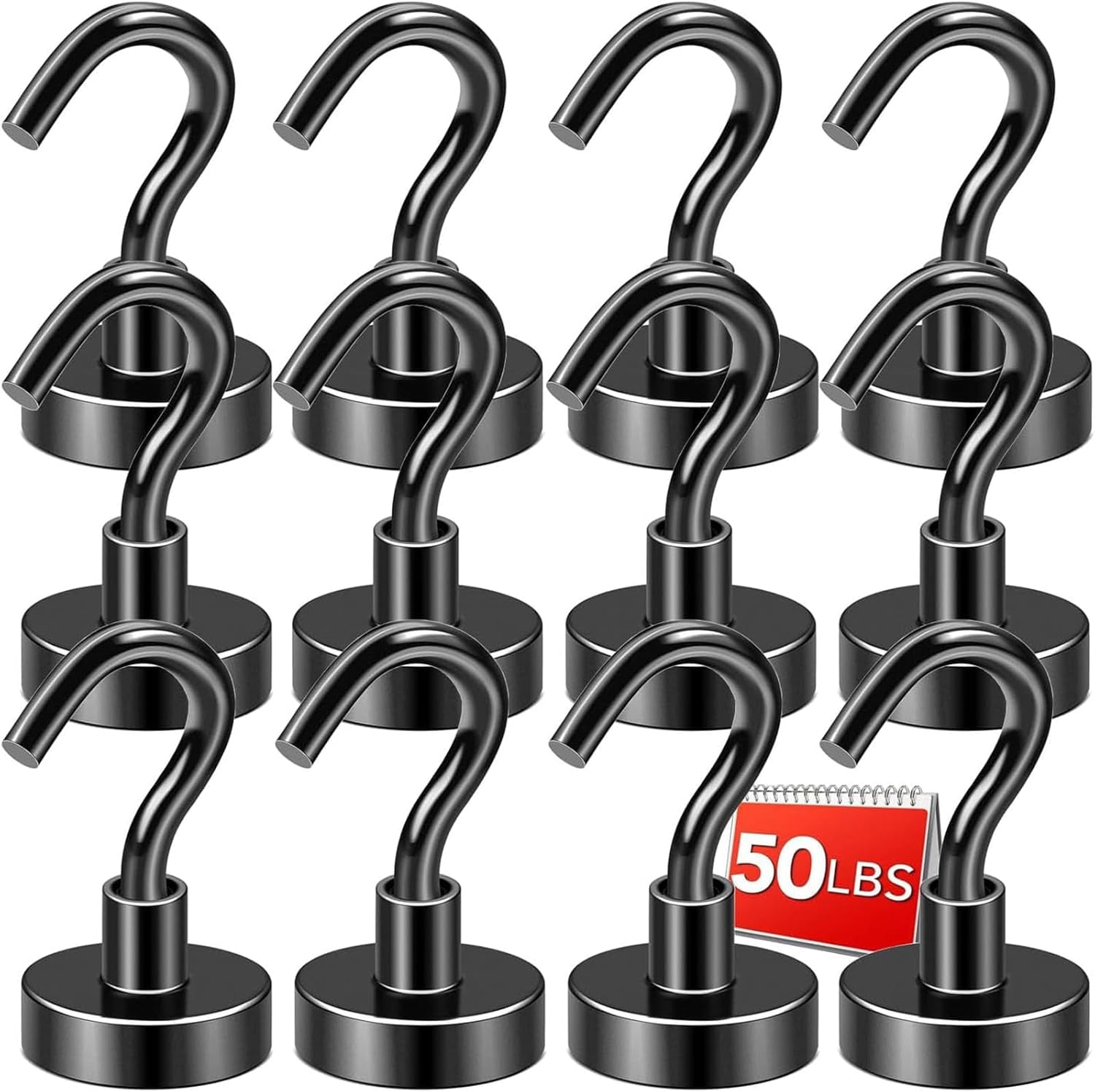 Black Magnetic Hooks, 50 LB Heavy Duty Strong Magnets with Hook, Rare ...