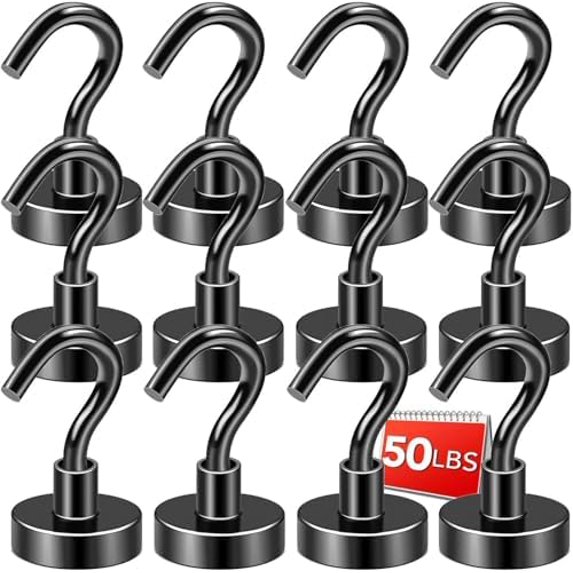 Black Magnetic Hooks, 50 LB Heavy Duty Strong Magnets with Hook, Rare ...