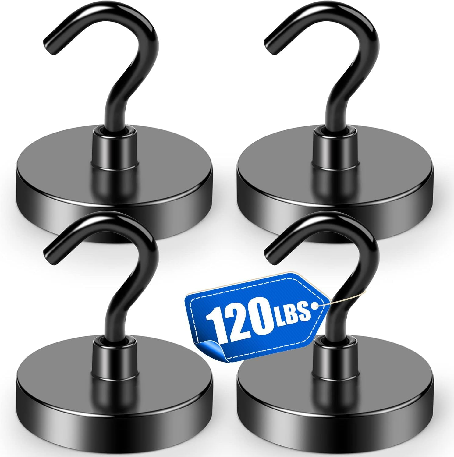Black Magnetic Hooks Heavy Duty, 120lbs Strong Neodymium Magnet Hook ...