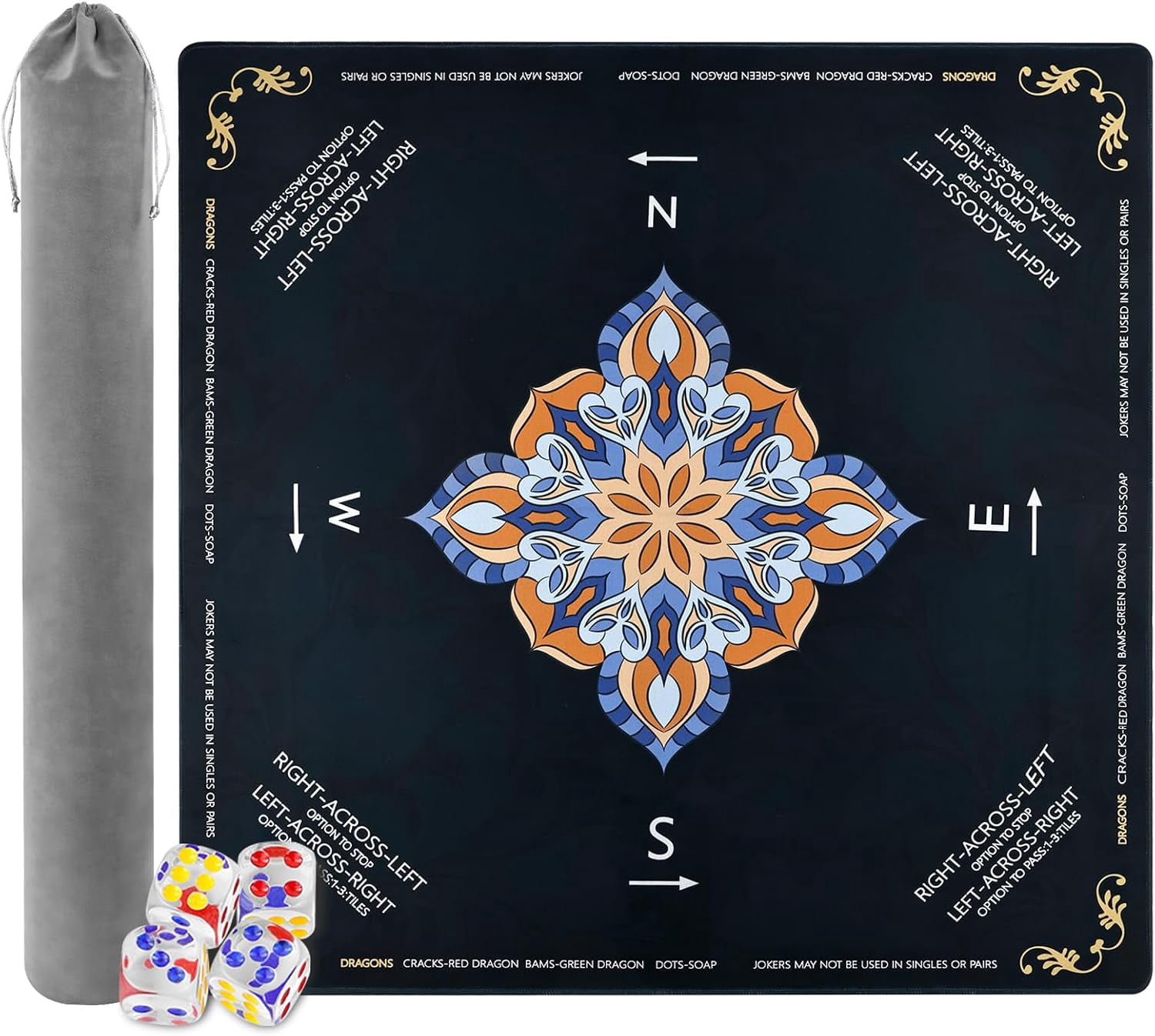 Black Mahjong Mat with Dice Mandala Design American Mahjong Table Cloth ...