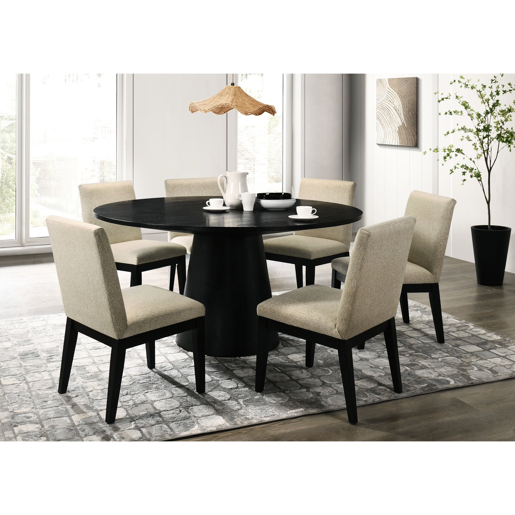 Black Main Color, 59" Dia - Round Table with Chairs - Family Gatherings ...