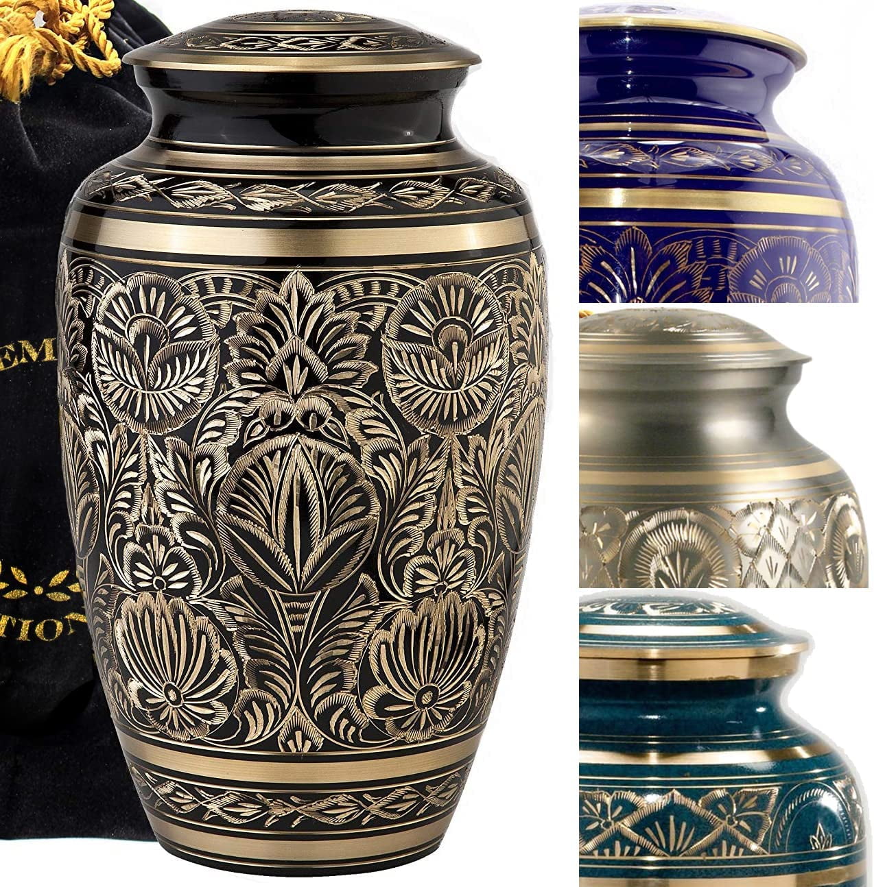 Black Majestic Radiance Cremation Urns for Human Ashes Adult Urns for ...