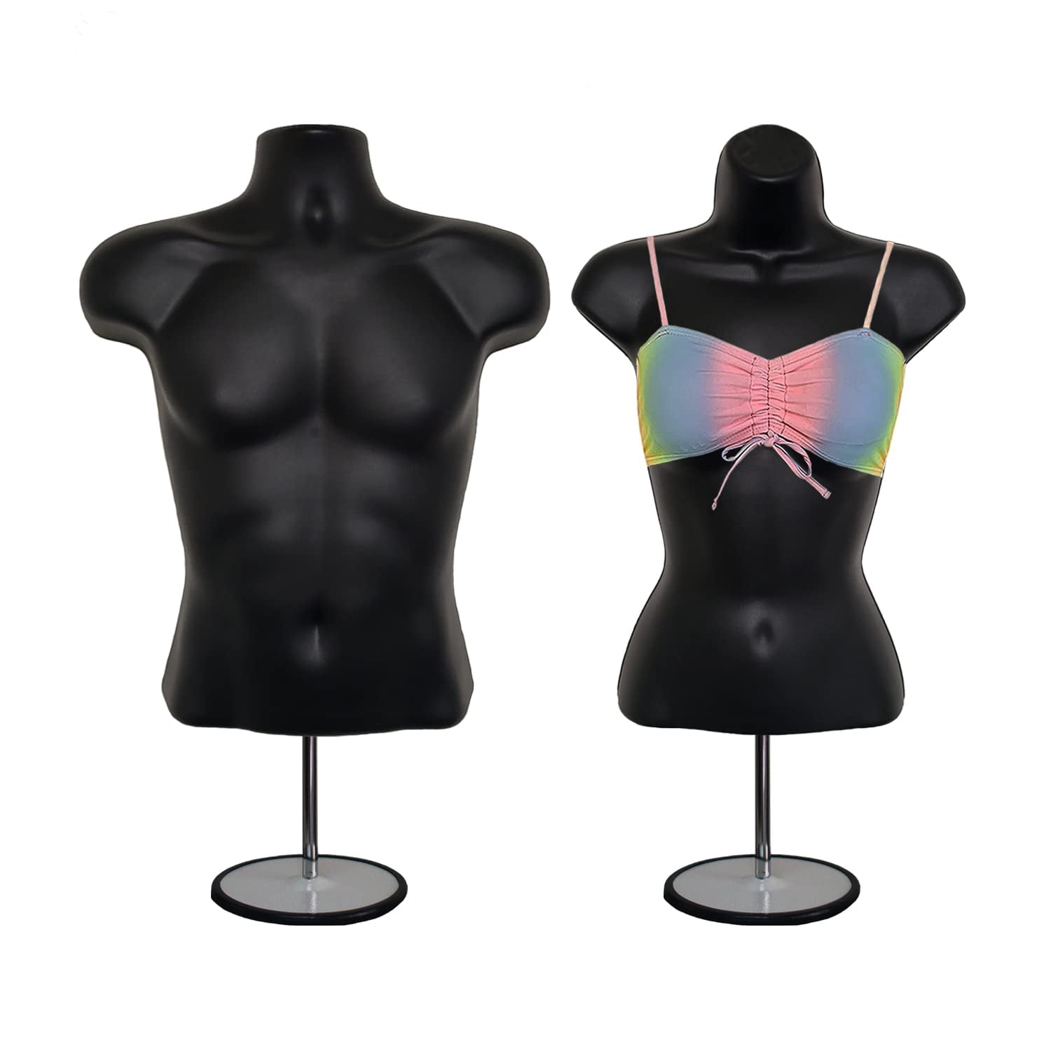 Black Male + Female Mannequin Hollow Back Body Torso Set w/Metal Stand ...
