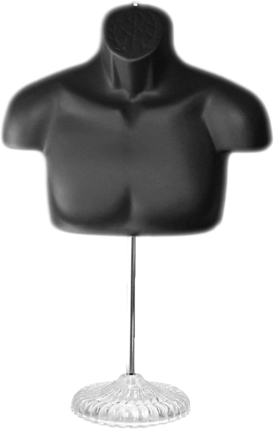Black Male Mannequin Chest Long Hollow Back Body Torso Set w/ Acrylic ...