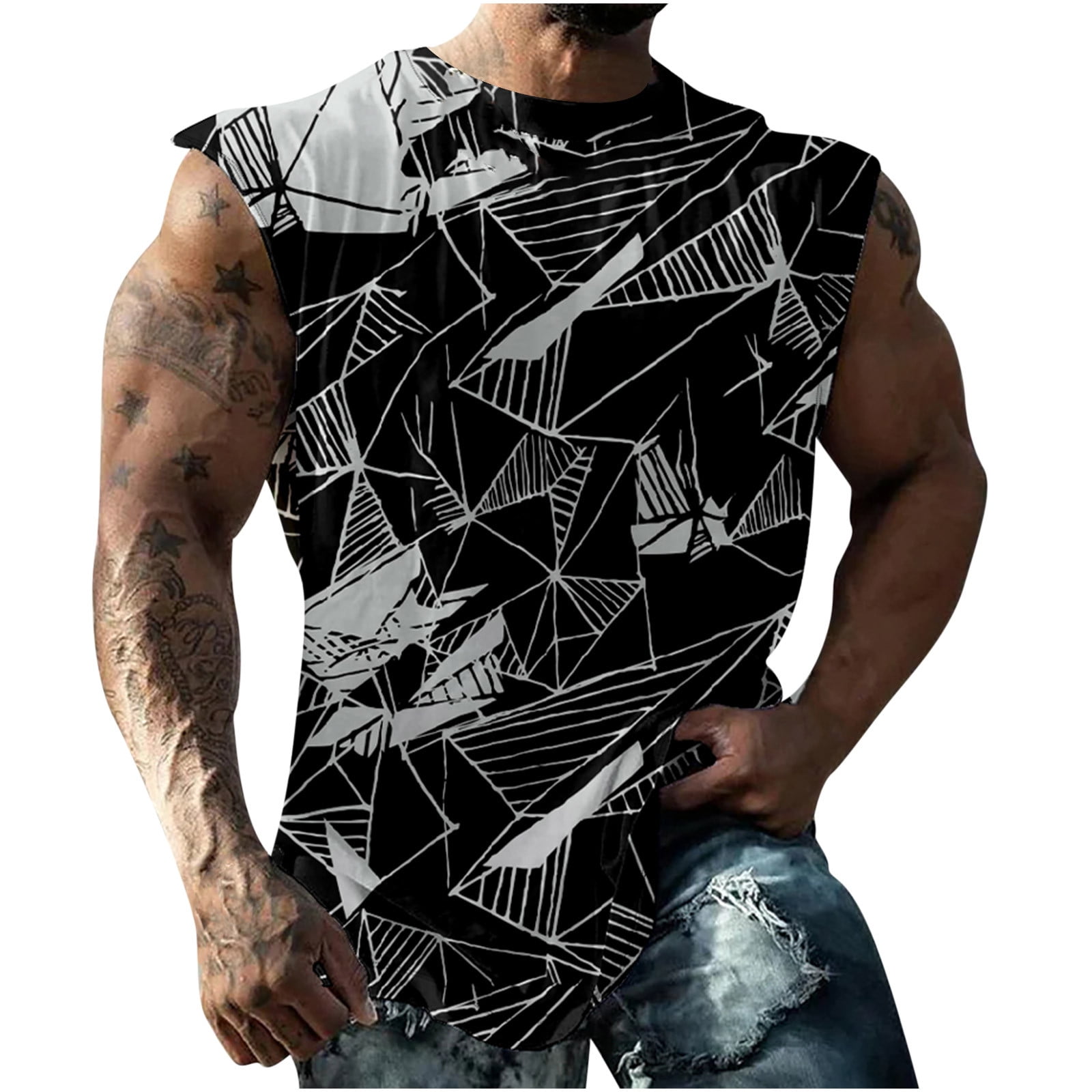 Black Man 3D Digital Print Loose Fit Vests Crewneck Vest Tops for Mens ...