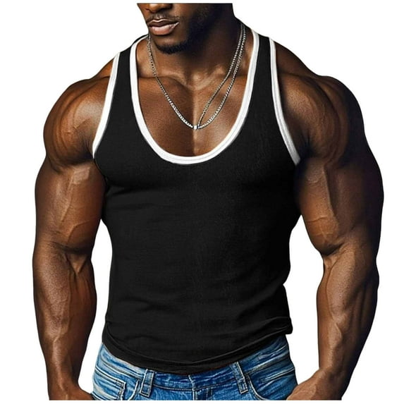 Black Man Camisole Tank Plain Vests Vest Tops for Man Sleeveless Crew ...