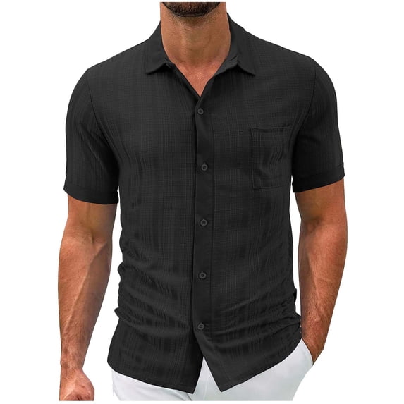 Black Man Cardigan Basic Tops Blouses for Mens Short Sleeve Collared ...