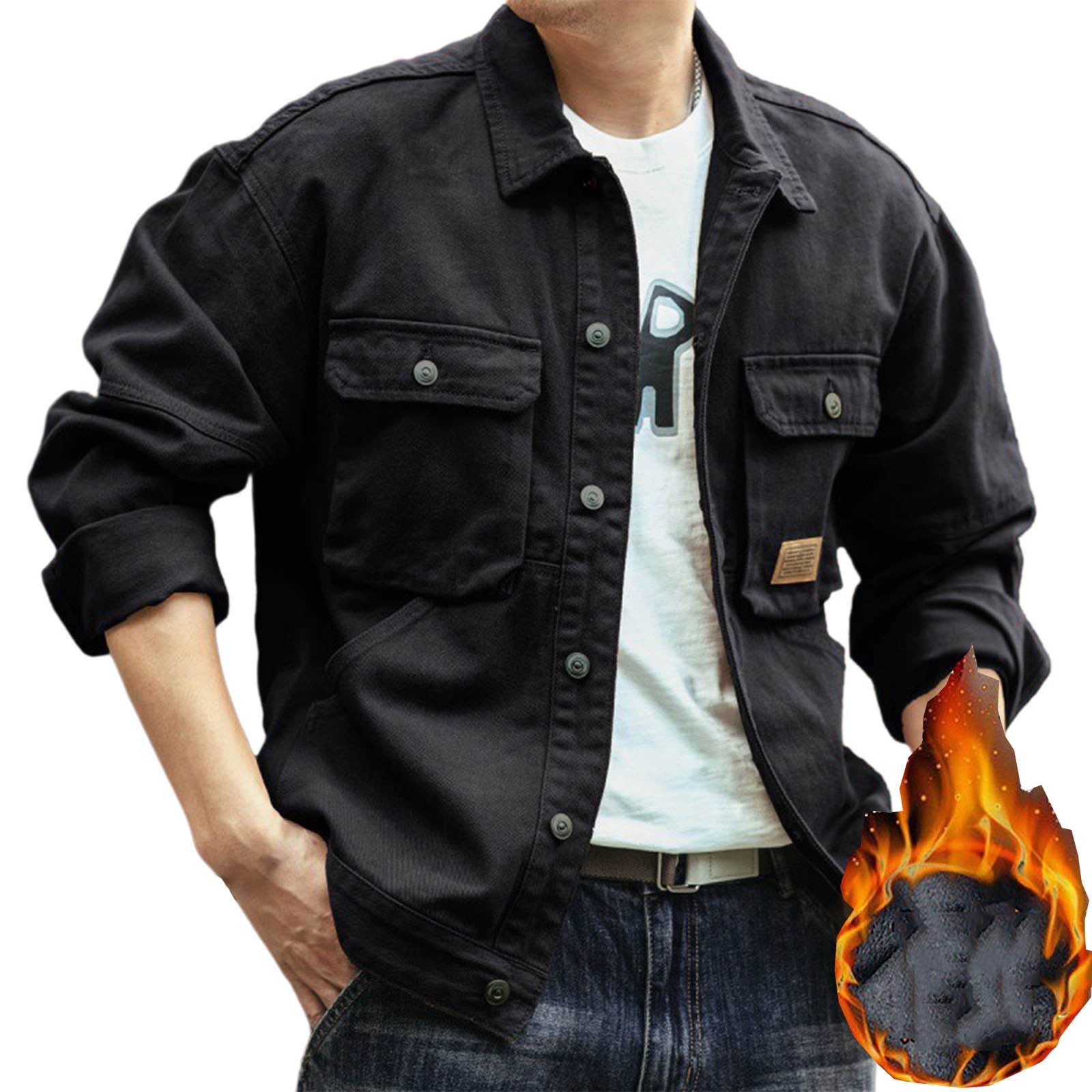 Black Man Collared Turtle Neck Denim Jacket Outfits for Man Long Sleeve ...
