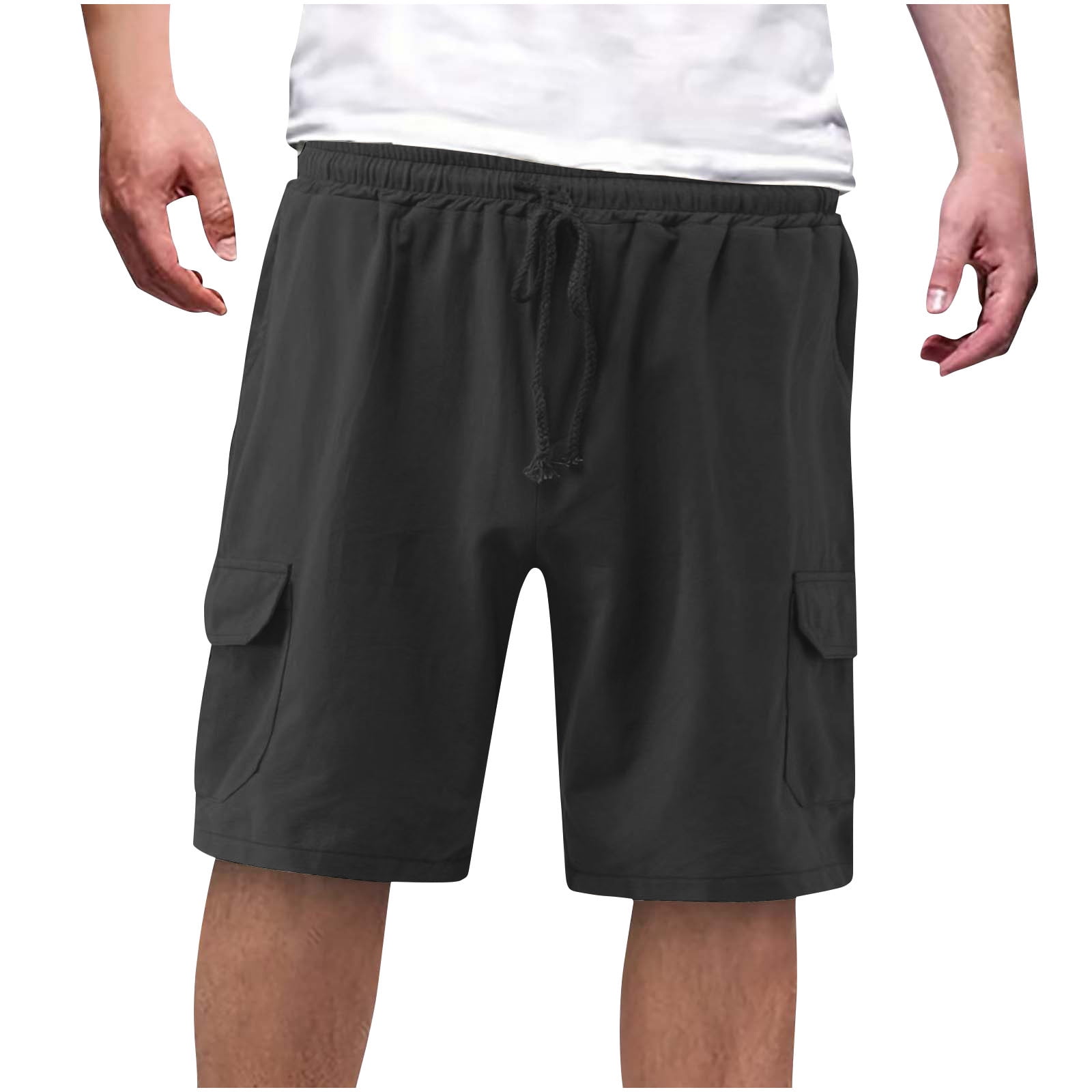 Black Man Faux Gauze Linen Wild Cargo Beach Brunch Shorts for Mens Thin ...