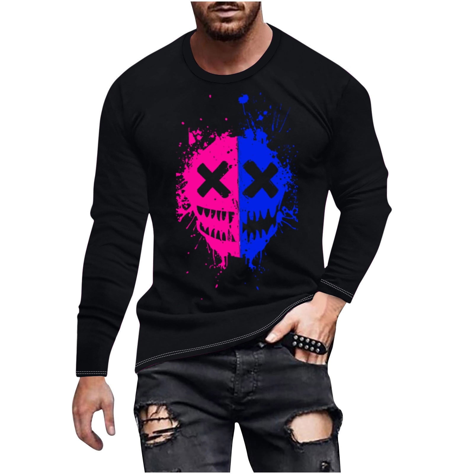 Black Man Funny Tops Skeleton Graphic Loose Fit Long Blouses for Man ...